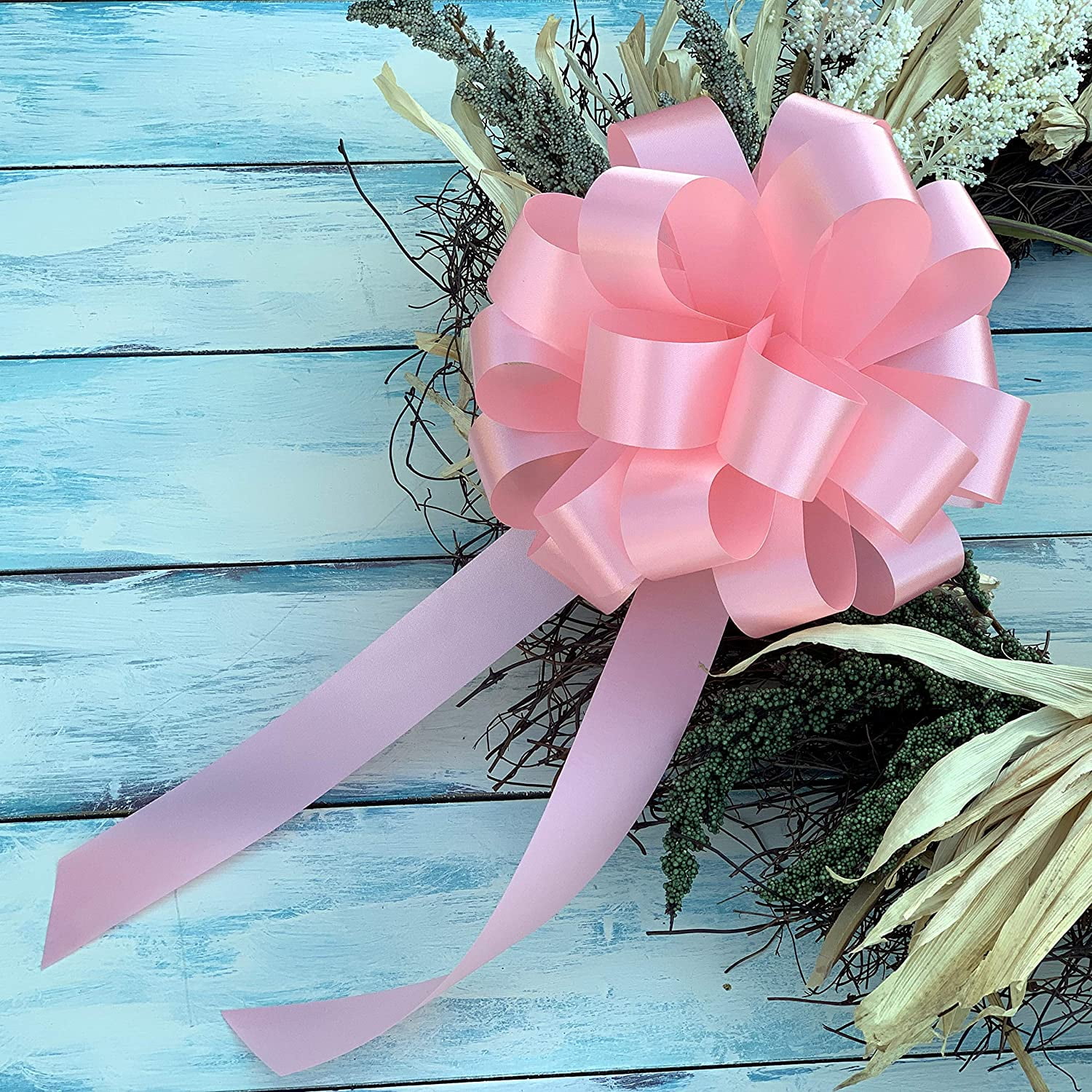 Rose Petal Pink Pull Bows with Tails - 8" Wide, Set of 6, Christmas ...