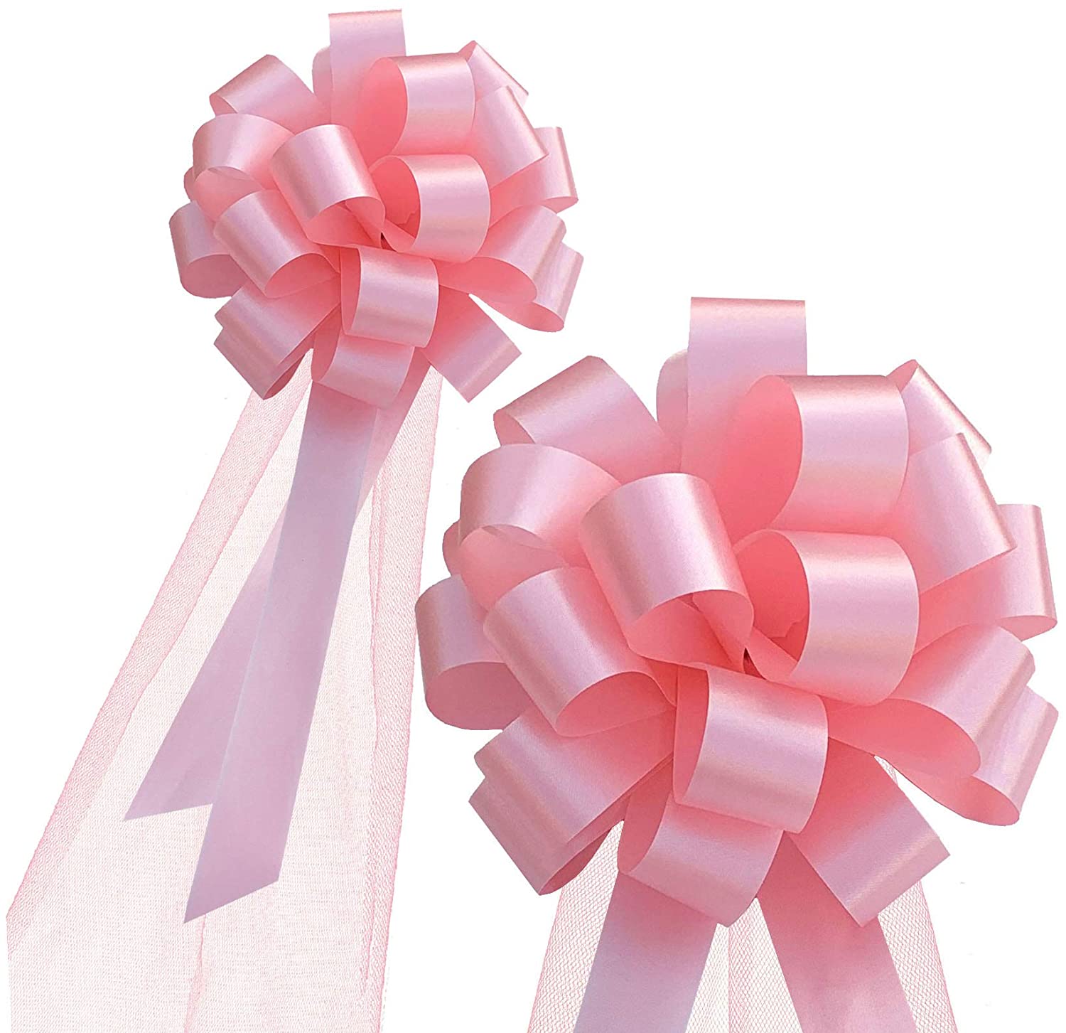 Rose Petal Pink Pull Bows with Tulle Tails - 8" Wide, Set of 6, Easter ...