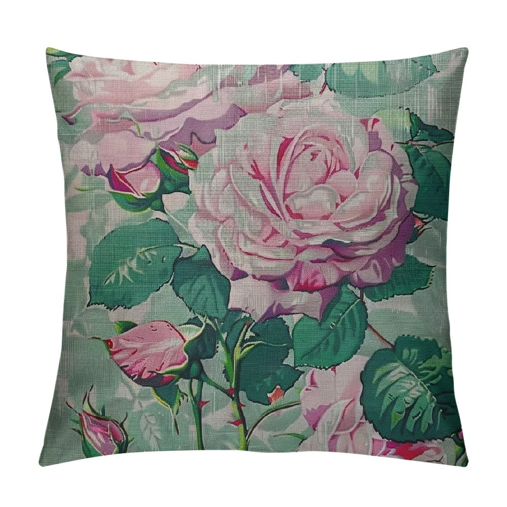 Rose Pillowcase Vintage Pink Elegant Peony Flowers Floral Green Leaf ...
