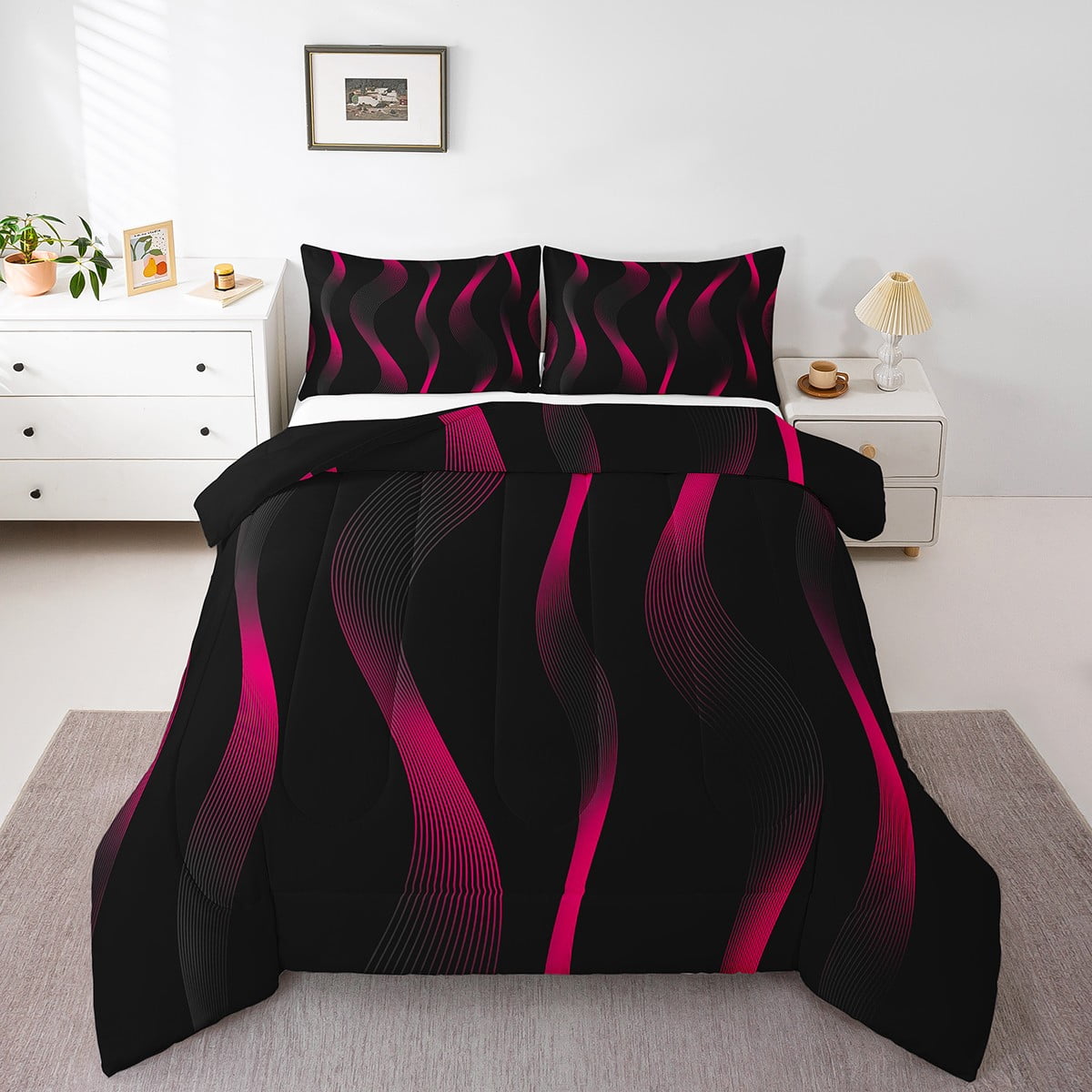 Rose Pink Bedding Comforter Sets King Size Women, Geometry Bedding Set Abstract Geometric ...