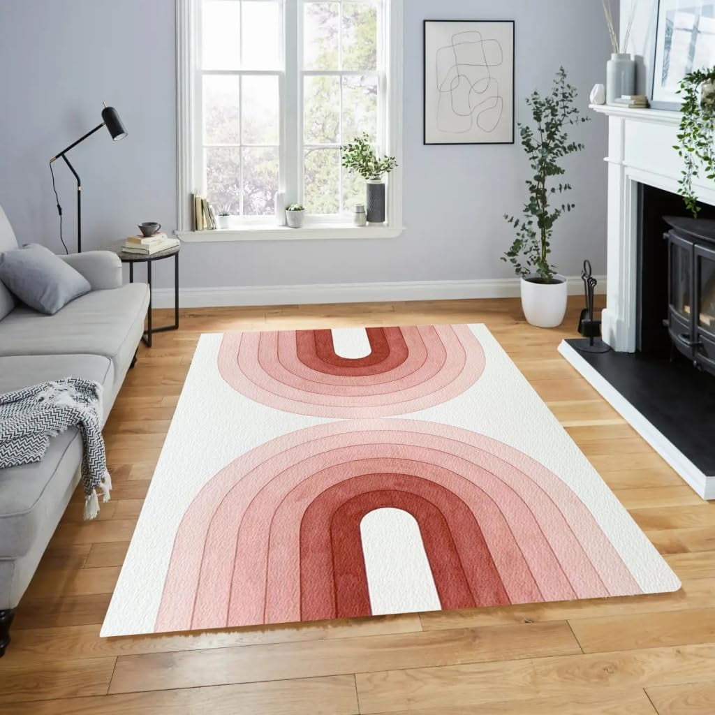 Rose Pink Beige Arch Line Minimalist Aesthetic Area Rug Mid Century ...
