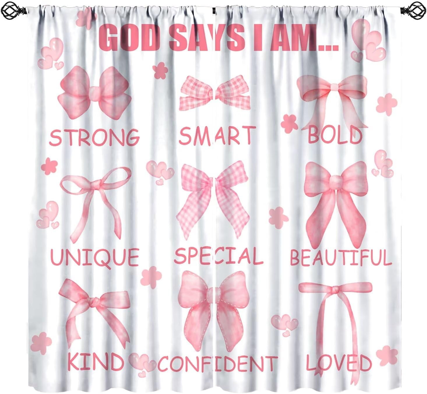 Rose Pink Bow Curtains, God Says I Am Inspirational Quotes Pink Heart ...