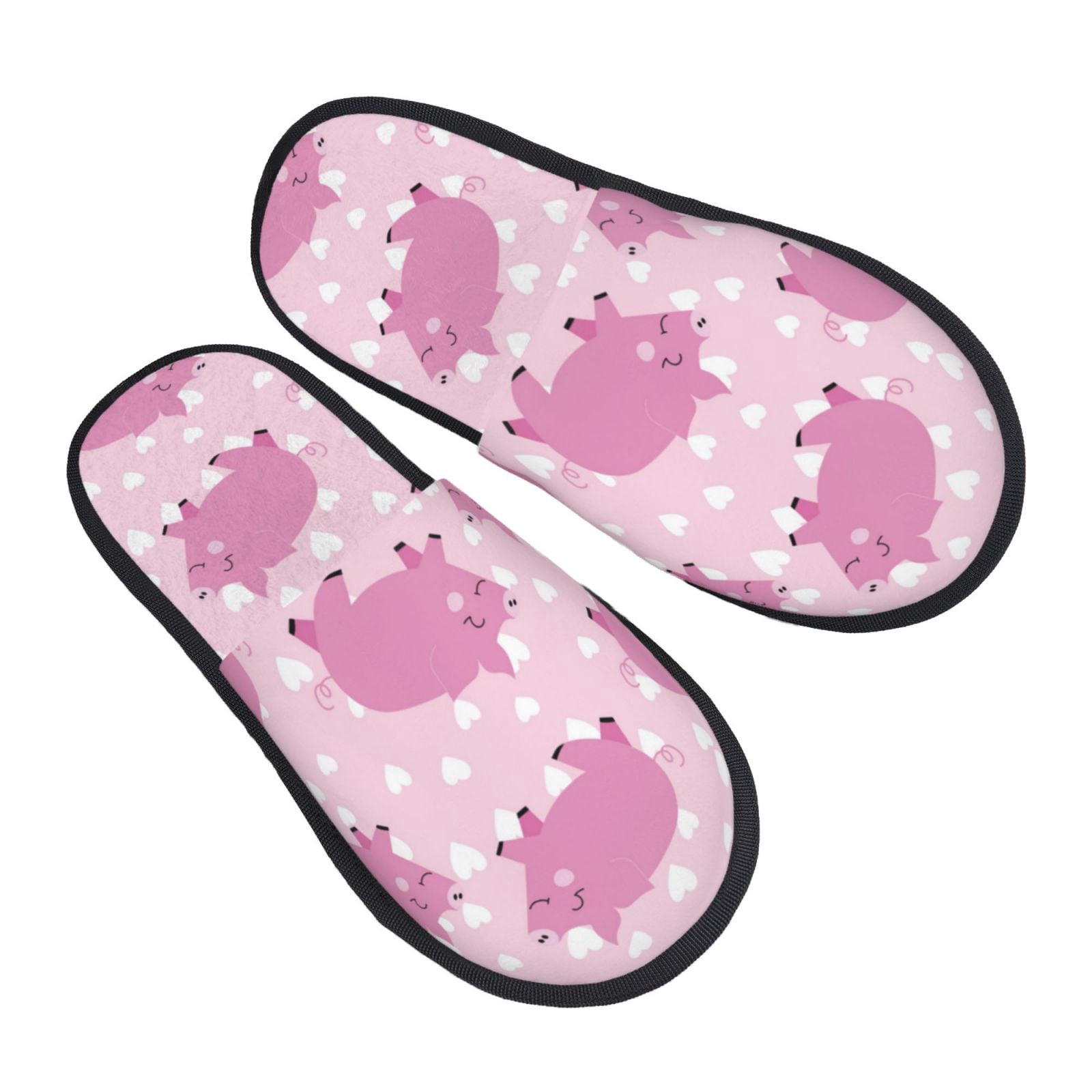 Rose Pink Cute Pig Love House Slippers for Women Indoor, Fuzzy Warm ...