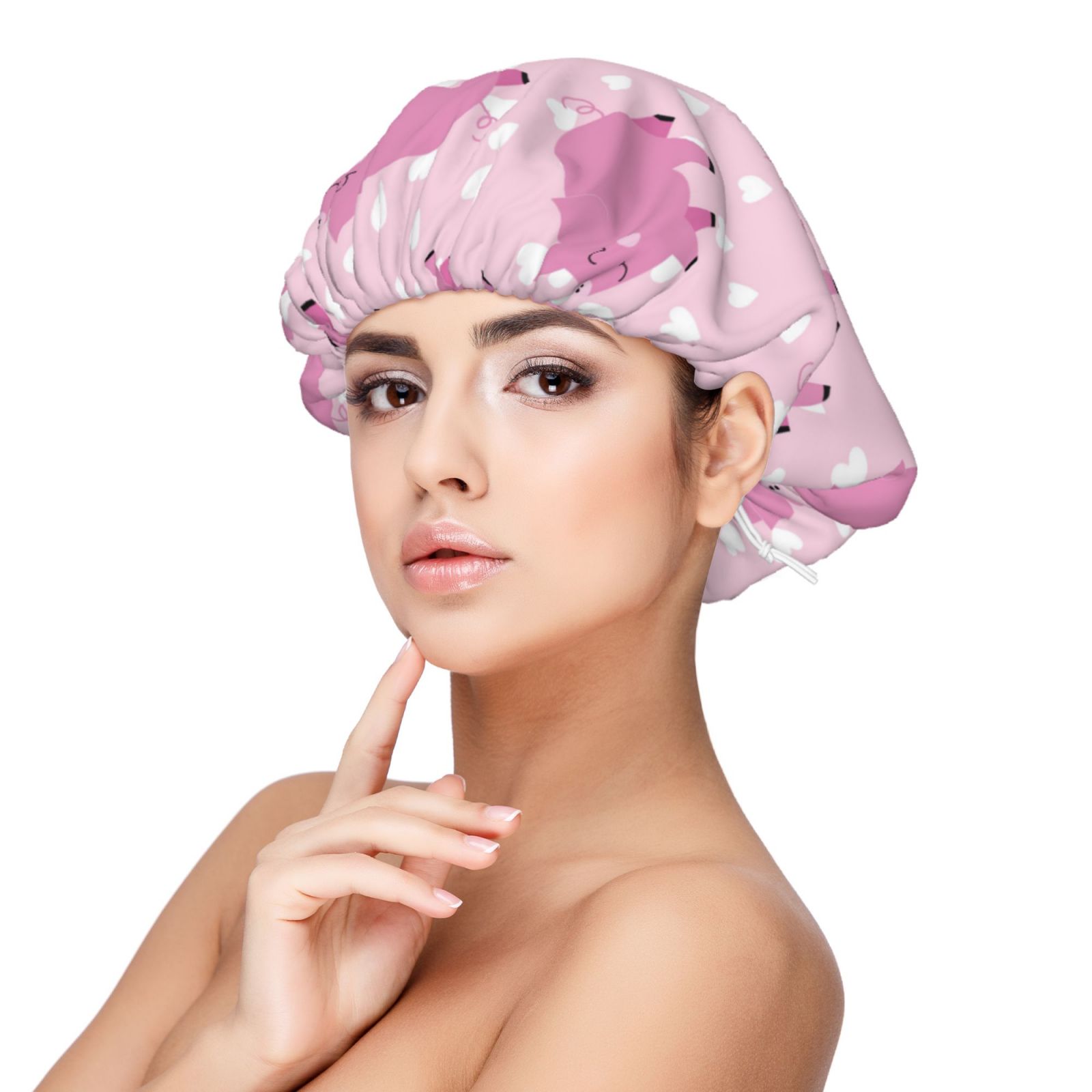 Rose Pink Cute Pig Love Silk Bonnet for Sleeping Women Men, Adjustable ...