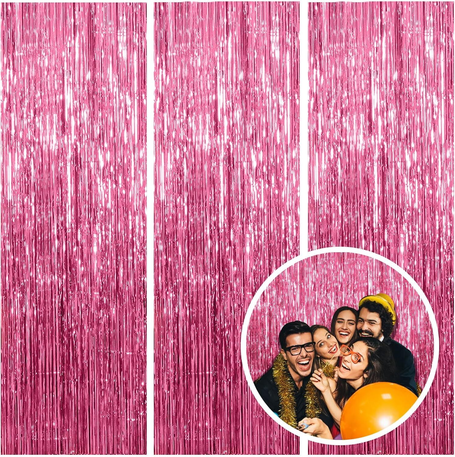 Rose Pink Foil Curtain Backdrop,Metallic Tinsel Foil Fringe Curtains ...
