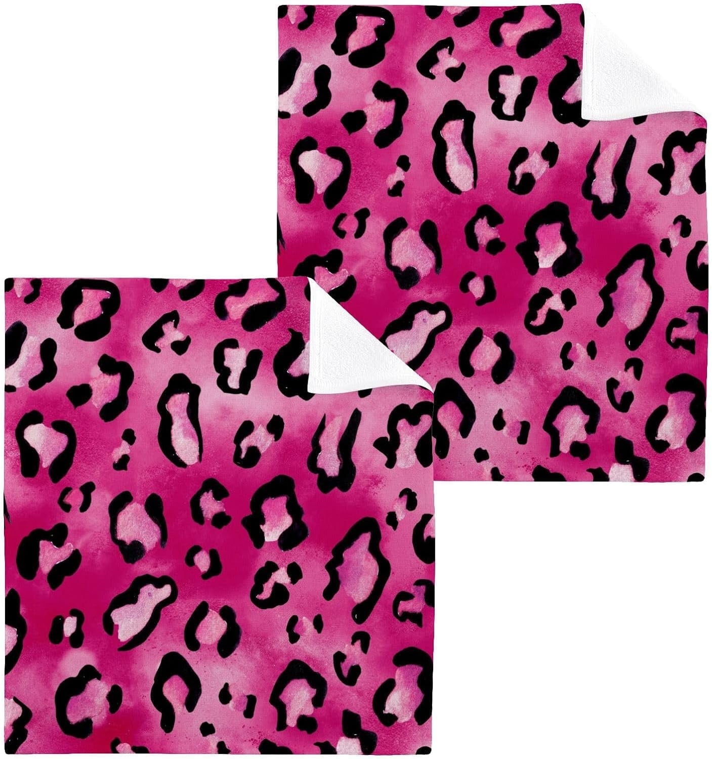 Rose Pink Leopard Washcloth 12x12in Set, 4 Pack Absorbent Cotton Towel ...