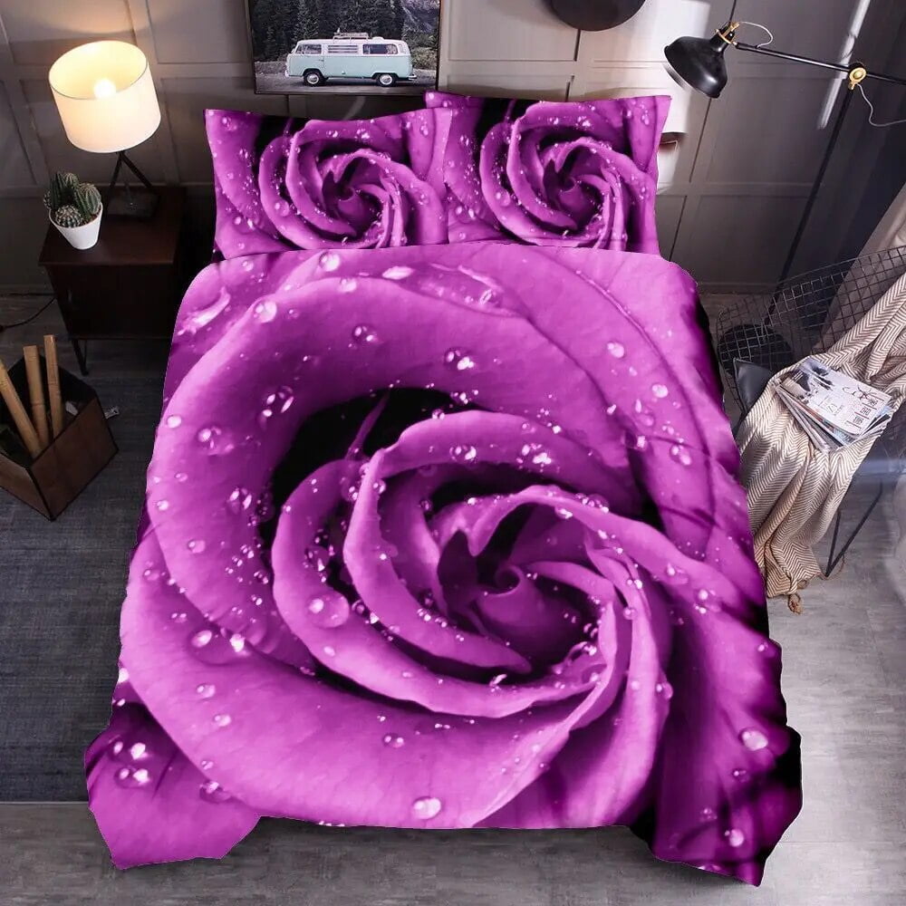 Rose Polyester Duvet Cover Set King Full Size Big Rose Red Blue Pink ...