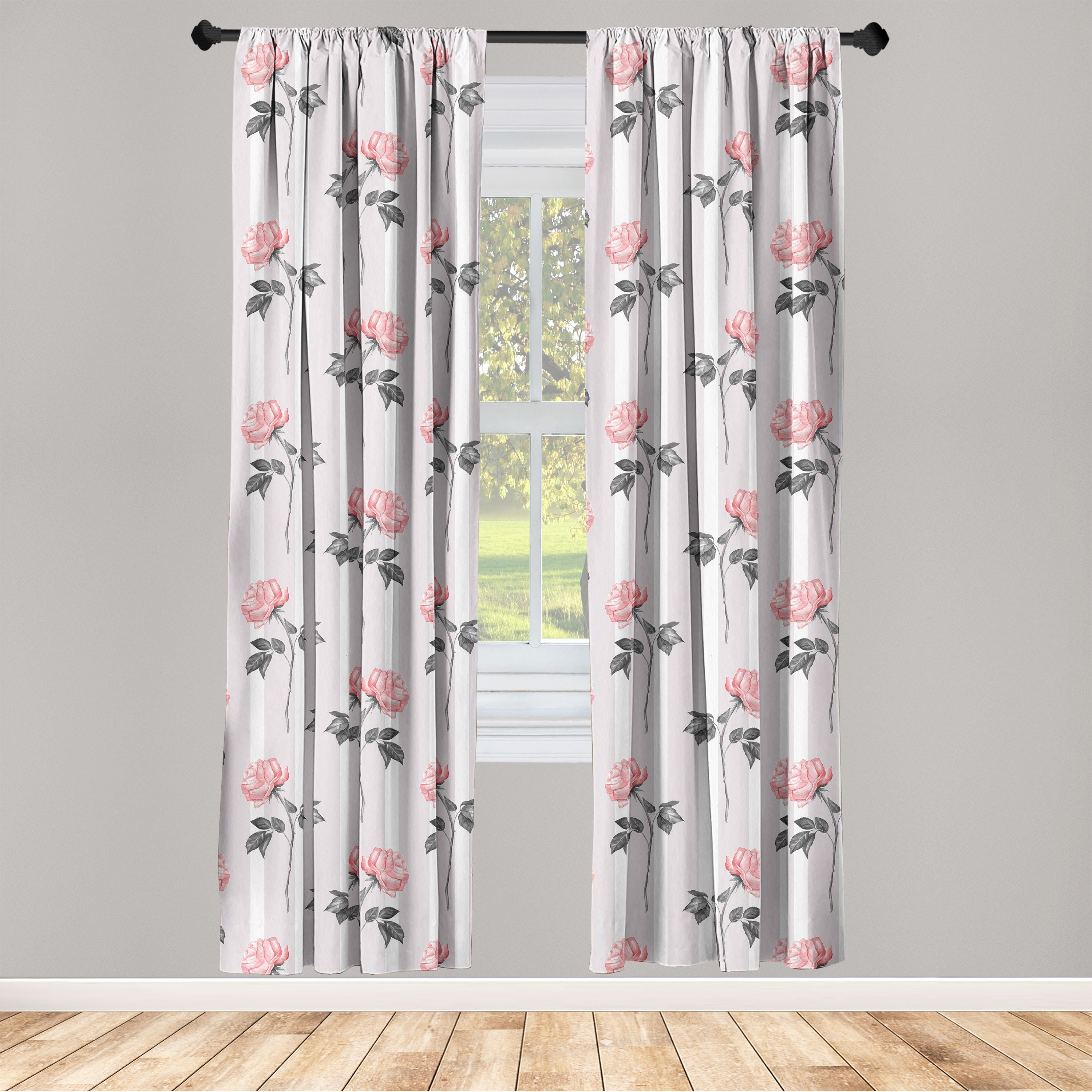 Rose Print Window Curtains, Romantic Delicate Flowers of Love on ...