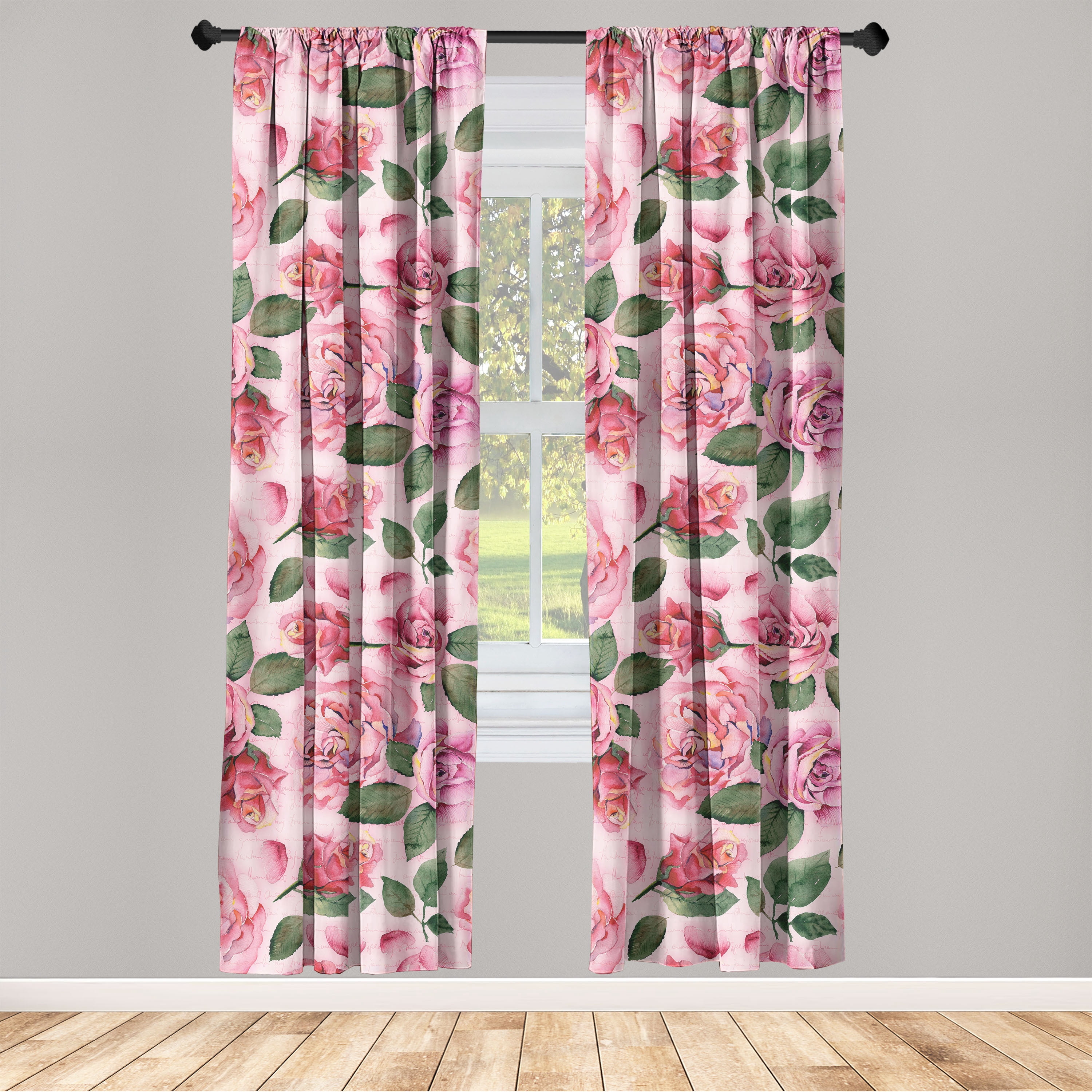 Rose Print Window Curtains, Romantic Vintage Aura Blooming Flowers Boho ...
