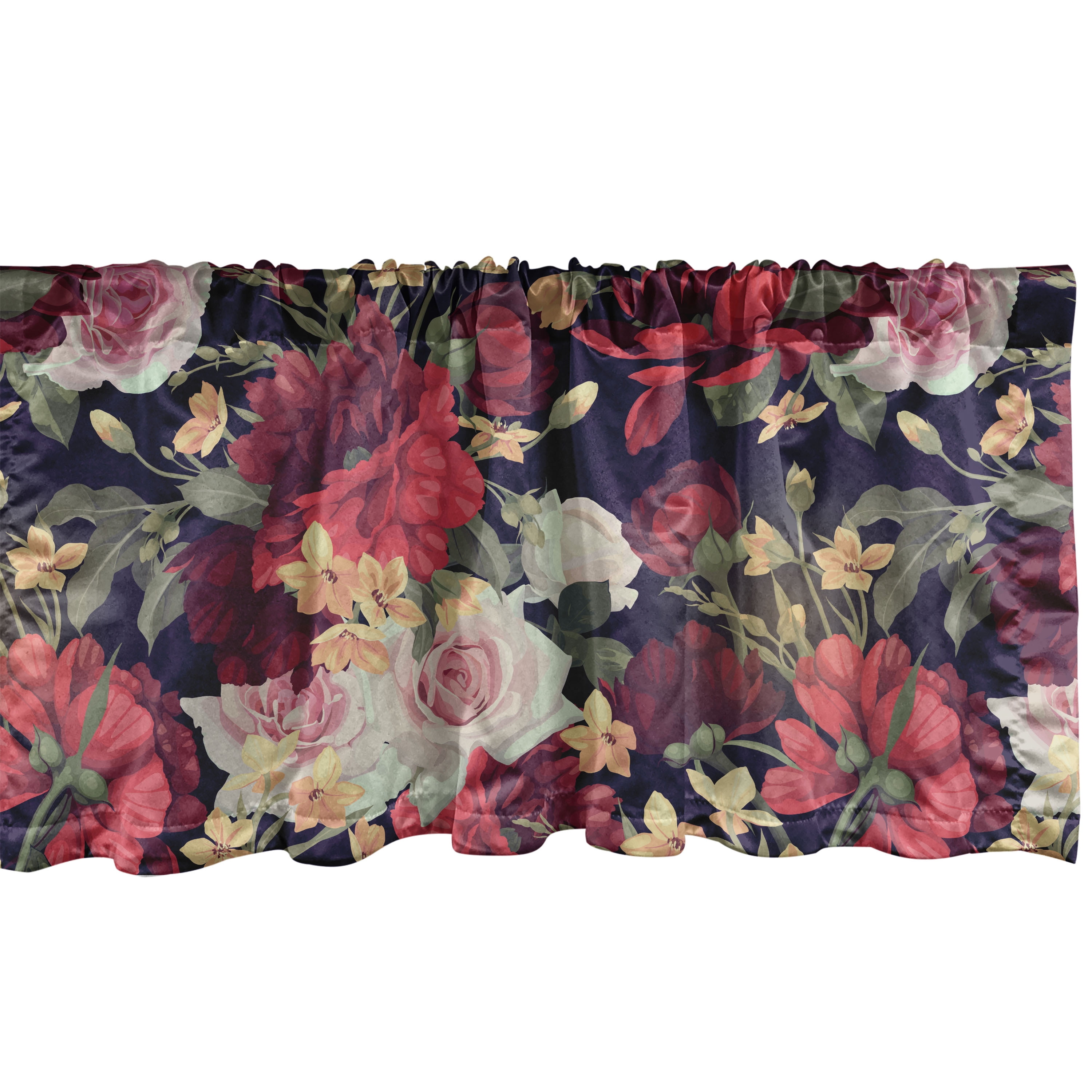 Rose Print Window Valance, Delicate Aura of Garden Scene Flowers ...
