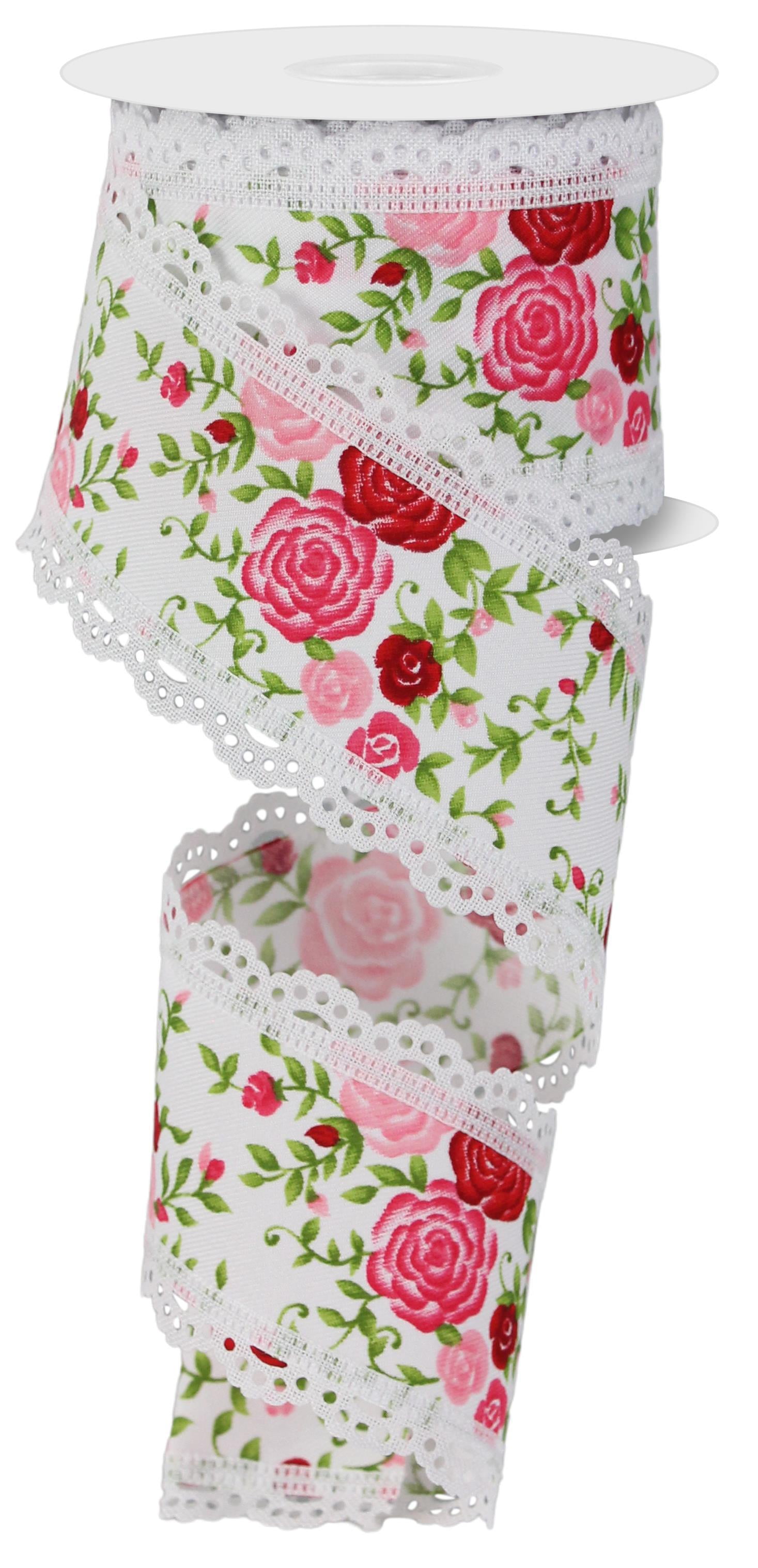 Rose Print Wired Fabric Ribbon for Spring and Summer Bows, Tree Toppers ...