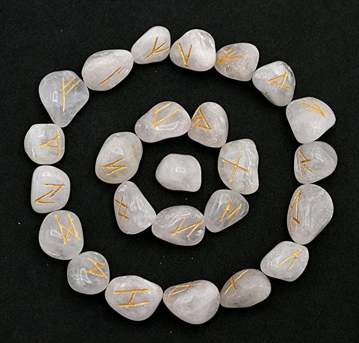 Rose Quartz Crystal Runes Stone Set Elder Futhark - Walmart.com