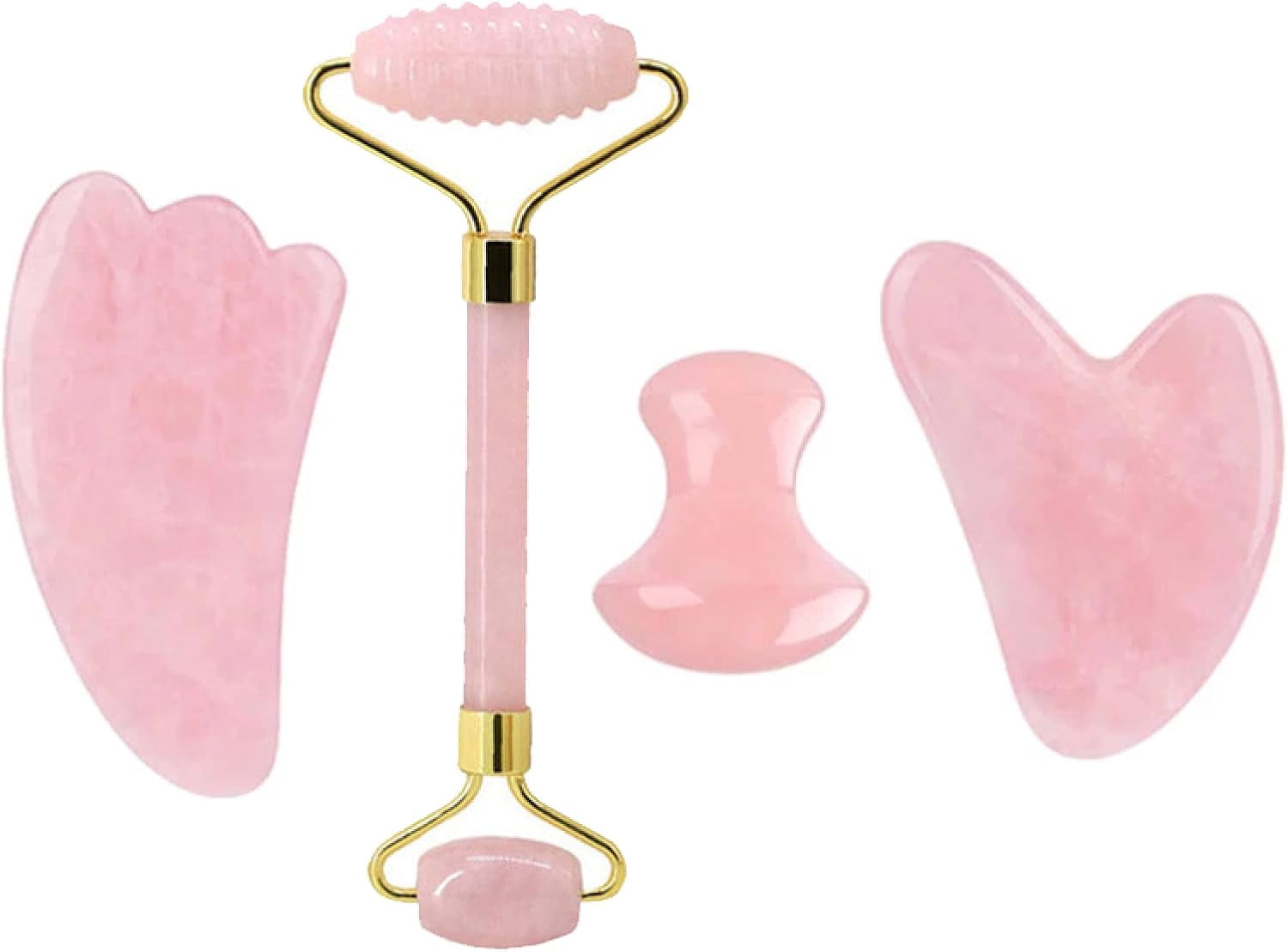 Rose Quartz Face Roller And Gua Sha Set Natural Jade Gouache Scraper ...