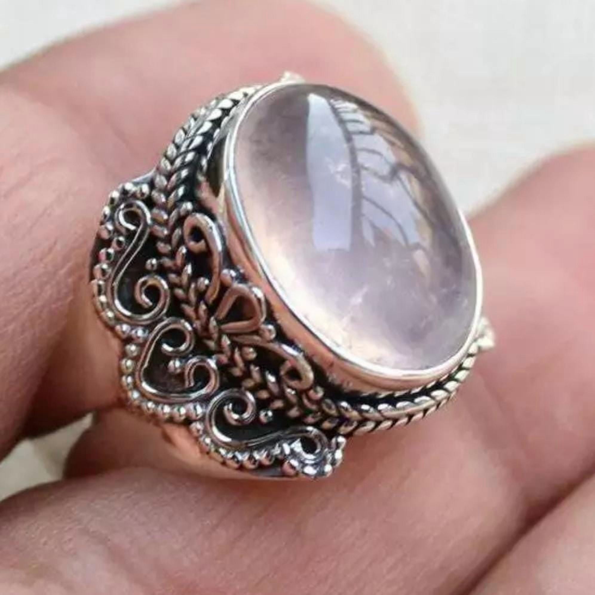 Rose Quartz Gemstone Ring, 925 Pure Silver Ring, Handmade Ring, Wide ...