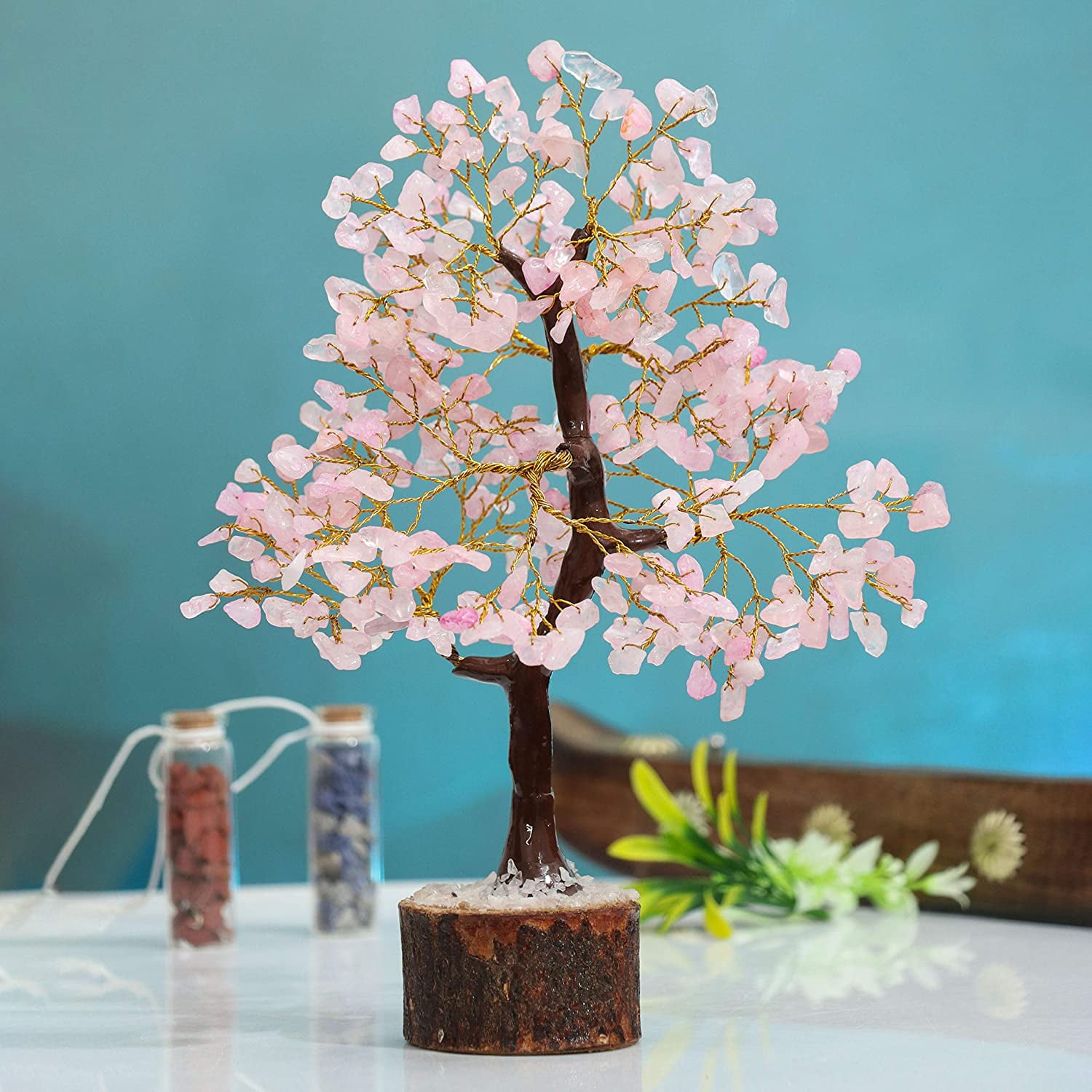 Rose Quartz Gemstone Tree - Crystal Tree for Positive Energy, Handmade ...