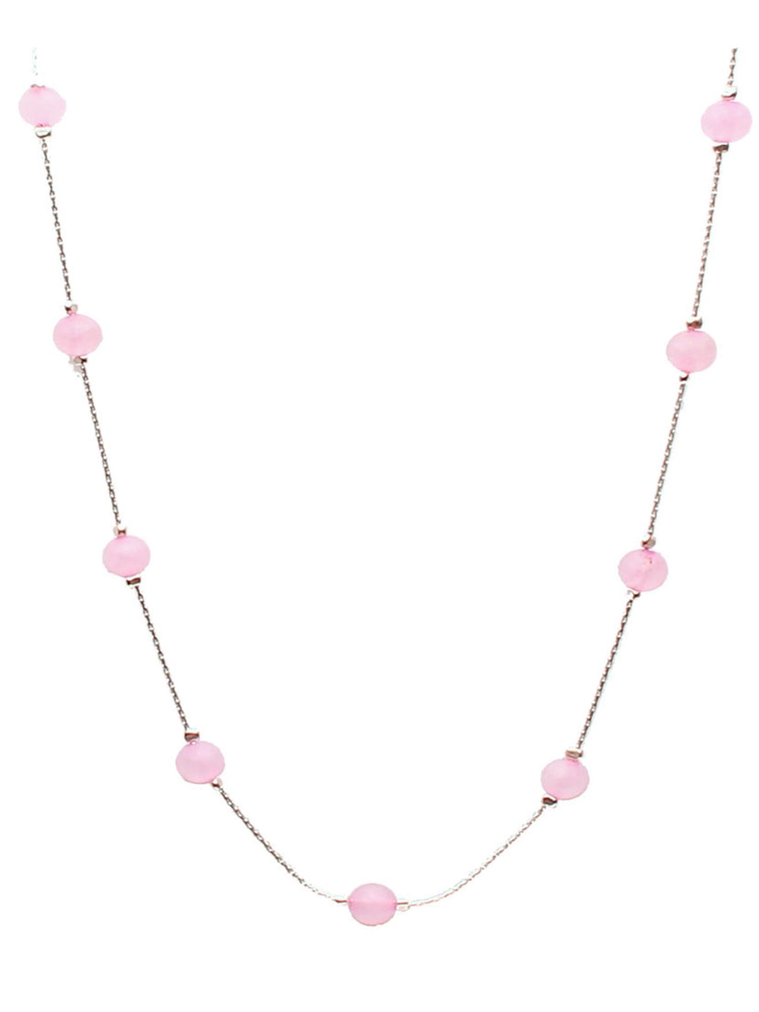 Rose Quartz Stone Beads Station Illusion Sterling Silver Chain Necklace ...