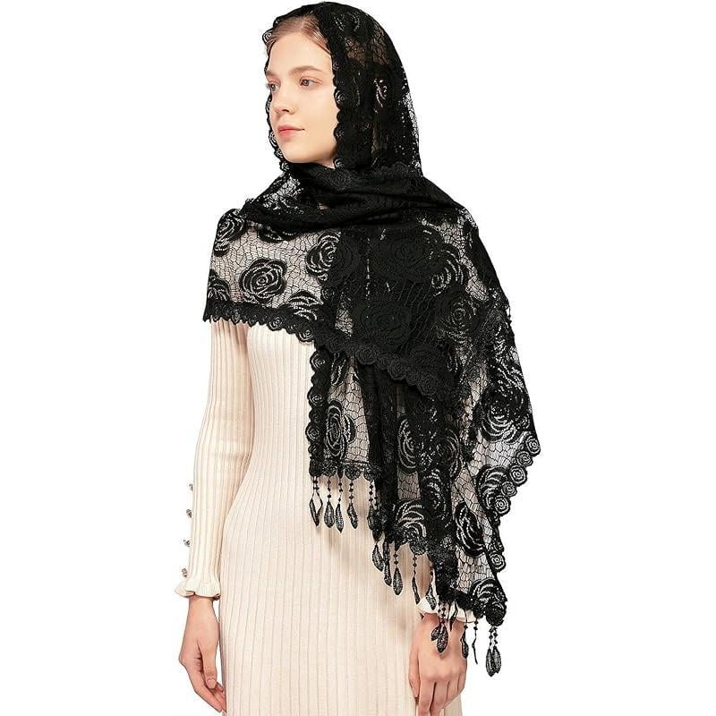 Rose Rectangular Chapel Veil Scarf Catholic Church Veils Mantilla Wrap ...