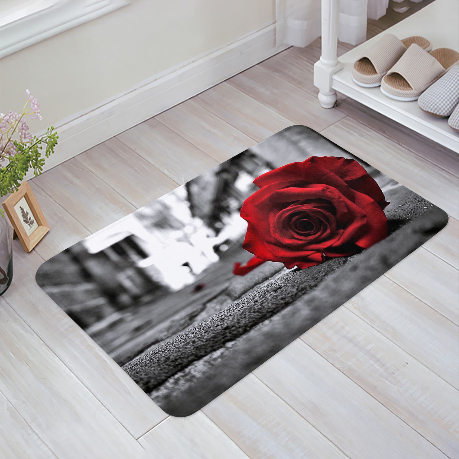 Rose Red Flowers Retro Street Bathroom Mat Corridor Carpet Kitchen Mat ...