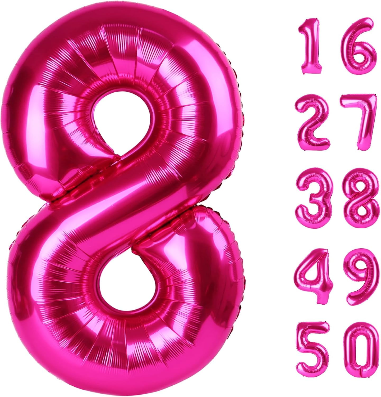 Rose Red Number 8 Balloon 40 Inch,Jumbo Giant Mylar Hot Pink Number 8 ...