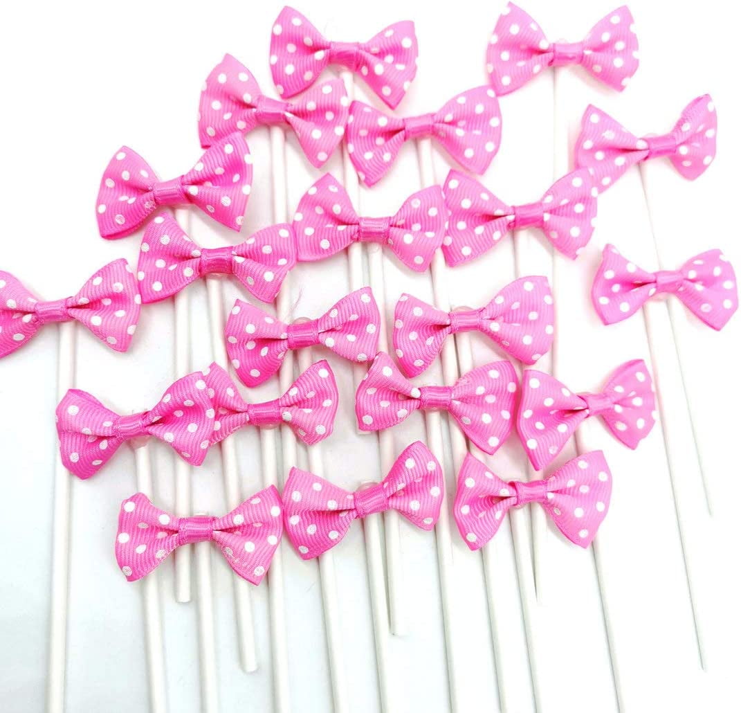 Rose Red Ribbon Bow Cupcake Toppers - Birthday Cake Decoration for ...