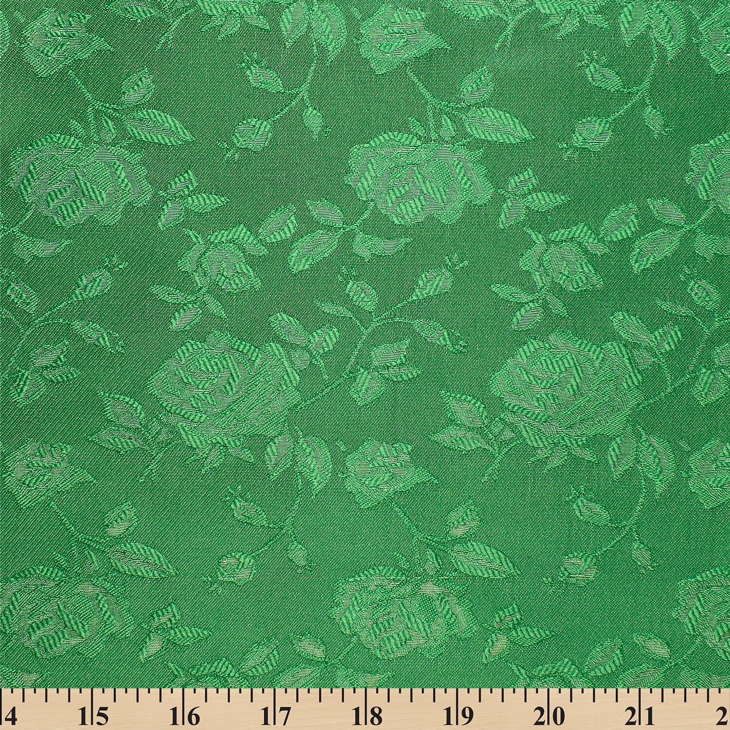 Rose Satin Jacquard Fabric - Kelly Green Polyester Double-Sided Floral ...