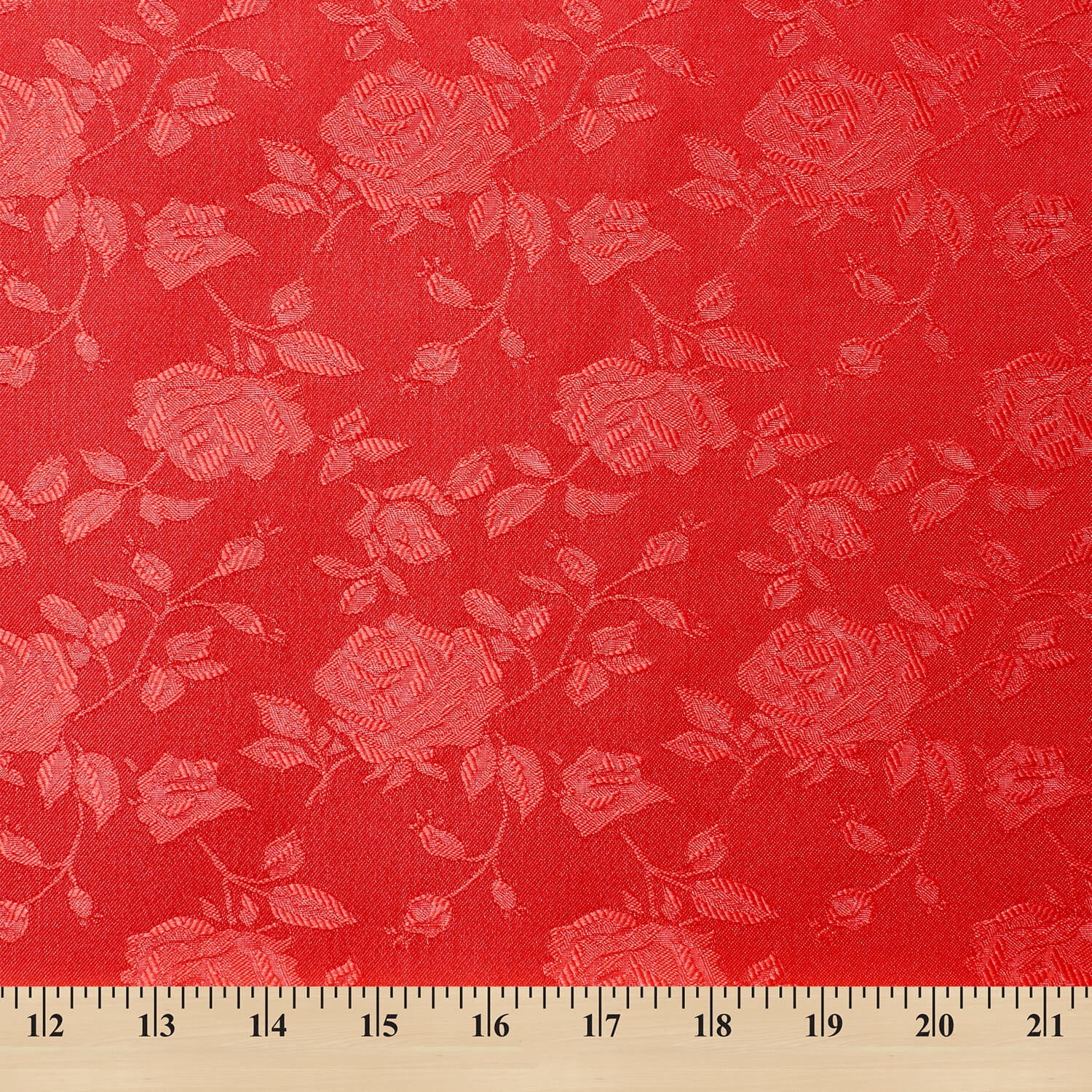 Rose Satin Jacquard Fabric - Red Polyester Double-Sided Floral 59/60 ...