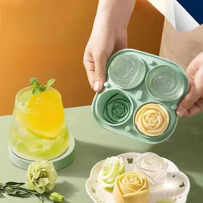 Rose-Shaped Ice Cube Tray Silicone Mold 3D Romantic Rose Cute Ice Trays ...