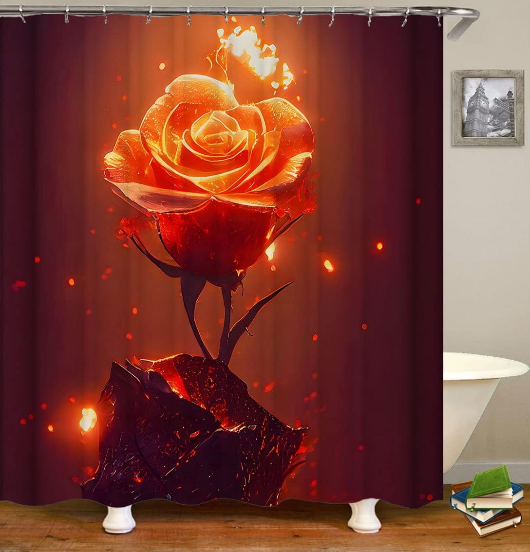 Rose Shower Curtains, Red Flame Shower Curtains, Romantic Floral ...