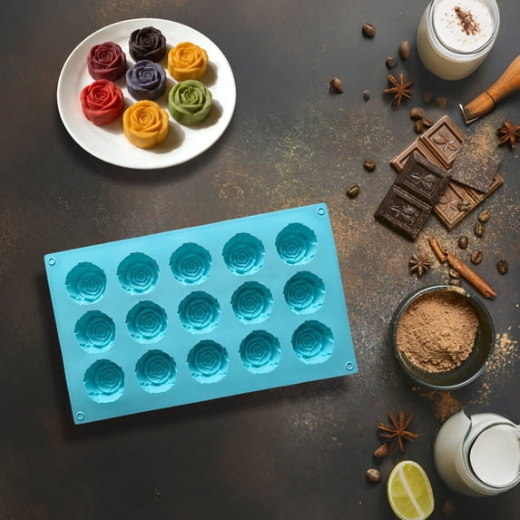 Rose Silicone Mold,Non Stick 15 Cavity Silicone Rose Mold for Candy ...