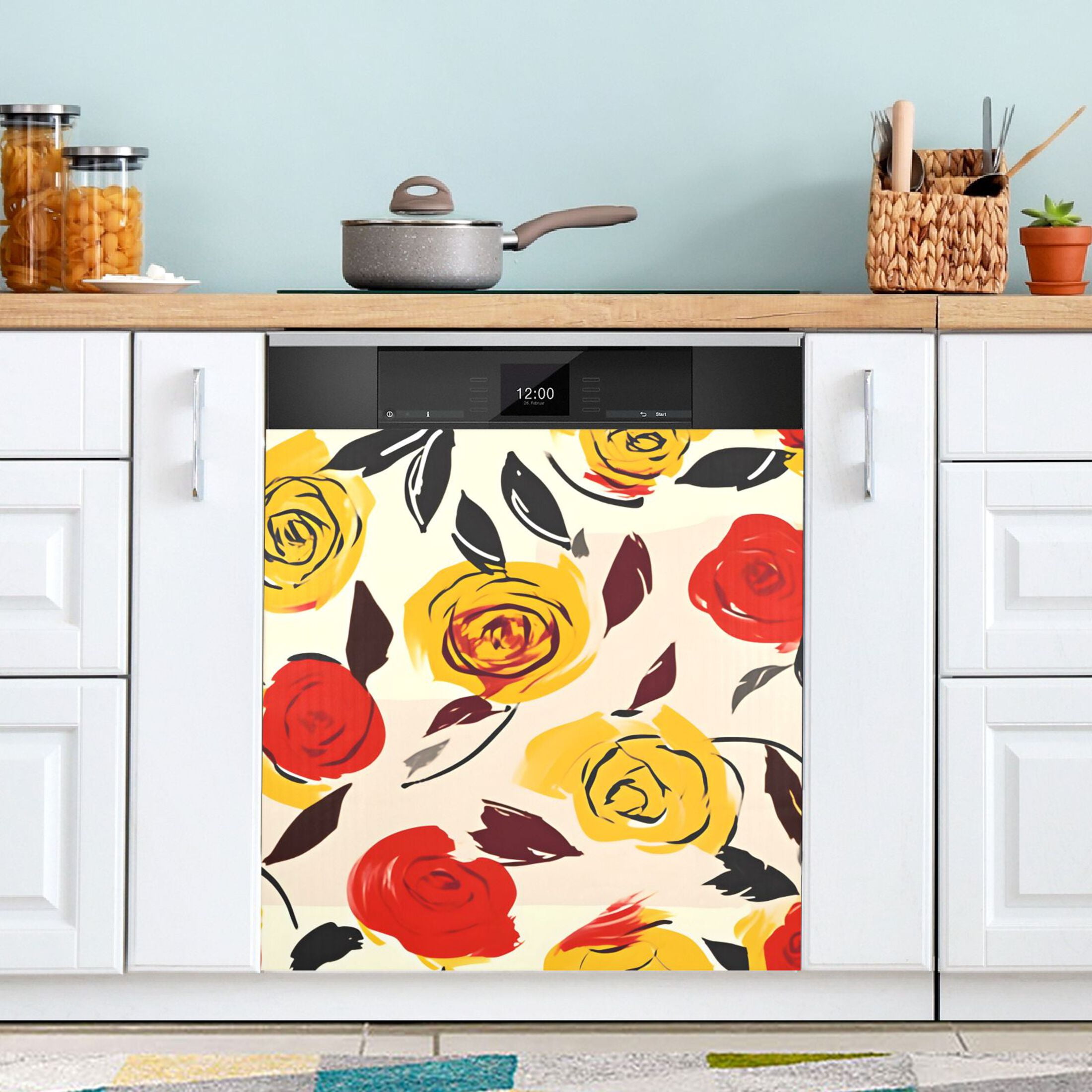 Rose Simple Strokes Leaves Flowers Dishwasher Magnet Refrigerator ...