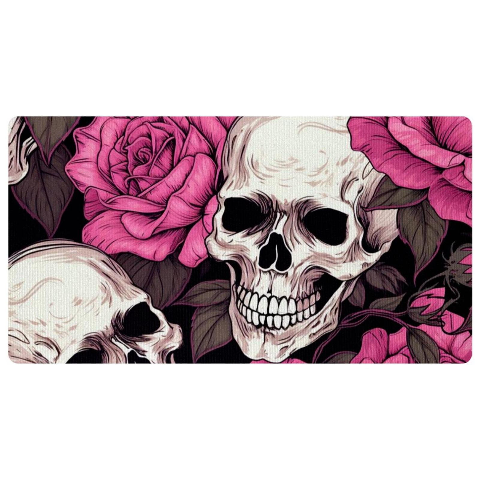 Rose Skull Kitchen Mat,Cushioned Anti Fatigue Waterproof Kitchen Rug ...