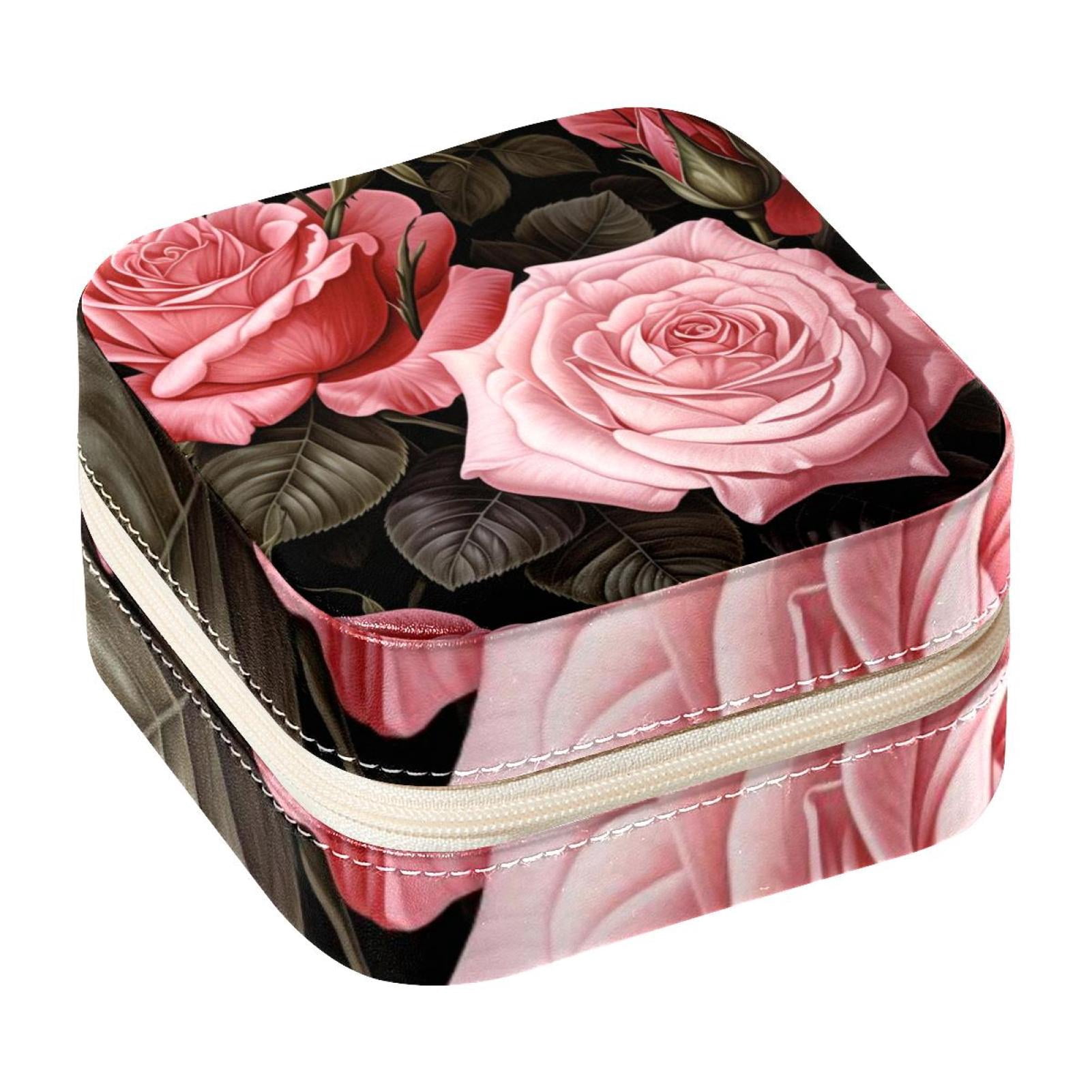 Rose Square Jewelry Box Organizer Display Case Necklace Bracelet ...