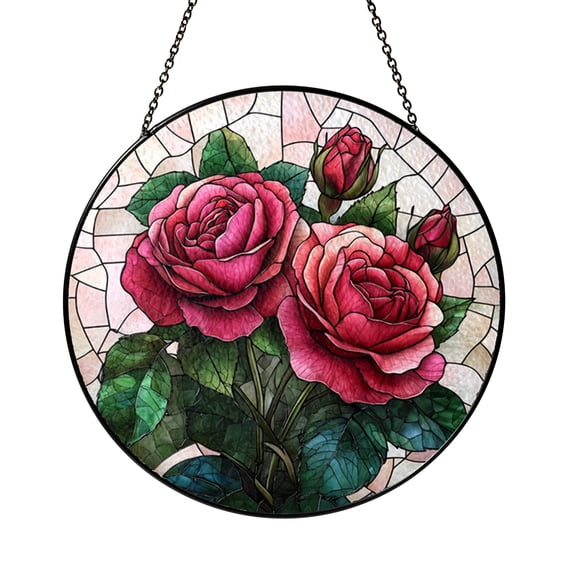Rose Stained Glass Style Suncatcher, Red Flower Window Hanging for ...