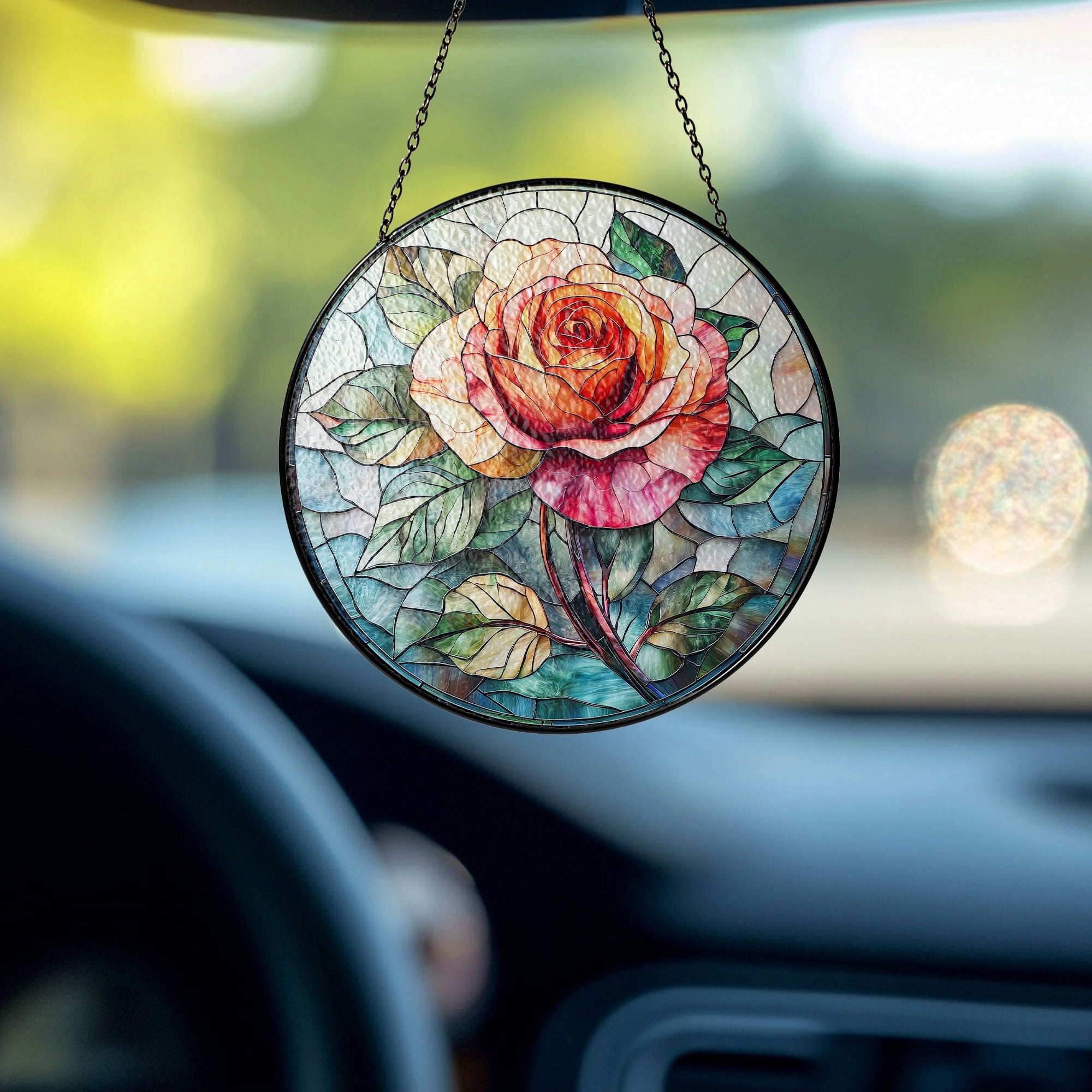 Rose Stained Glass Suncatcher - Handcrafted Mosaic Art with Colorful ...