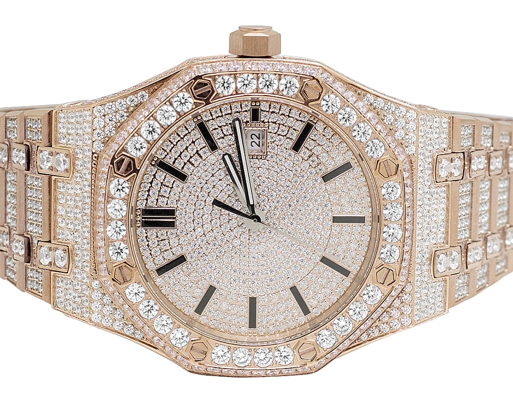 Rose Stainless Steel 41MM AP Style Iced Out Cubic Zirconia Watch ...