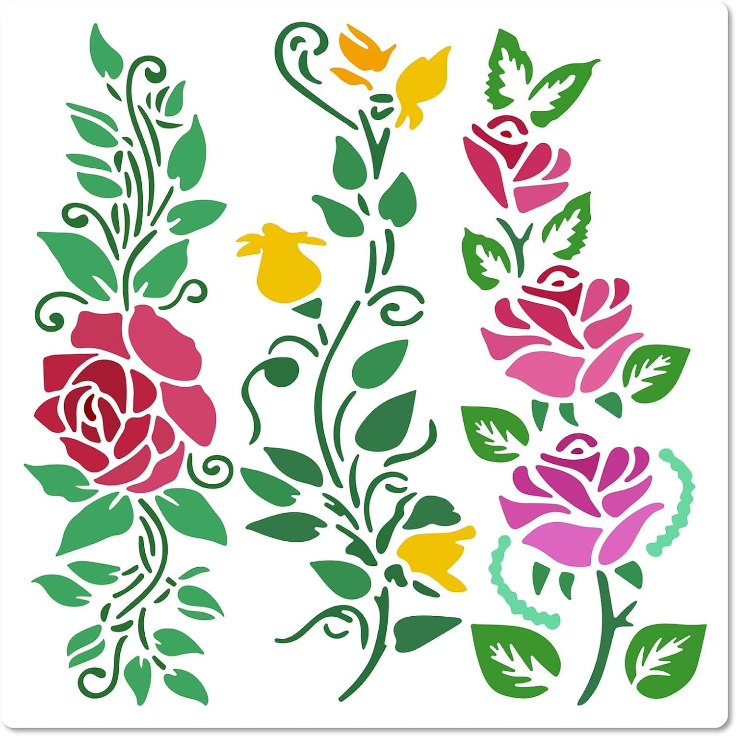 Rose Stencil Flowers Templates Floral Bud Leaves Vine Pattern 18x18cm ...
