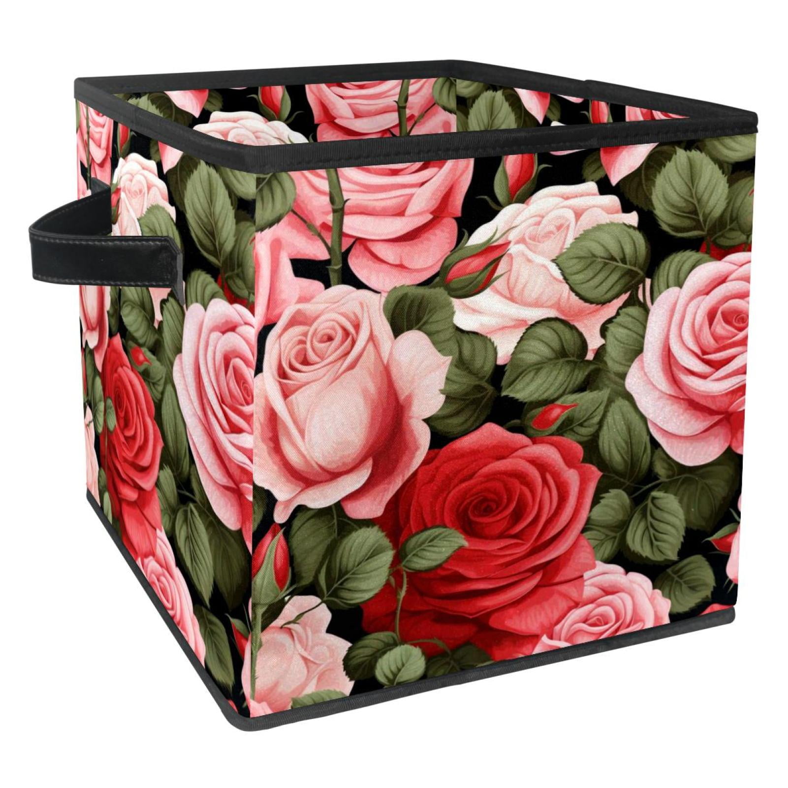 Rose Storage Containers Foldable Basket with Handle, 10.8"x10.5"x10.6 ...