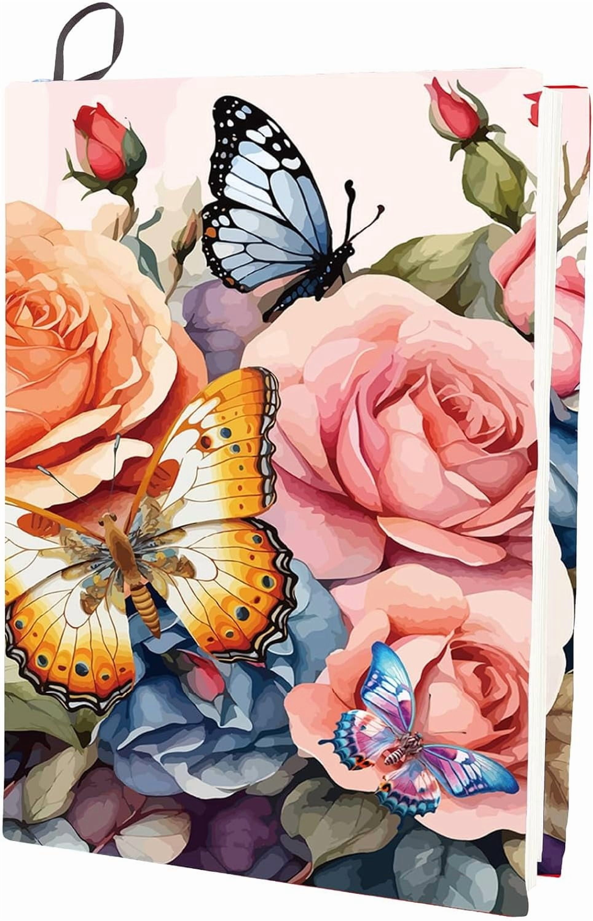 Rose Stretchable Book Cover for 9x11 Inch Books Flower Butterfly ...