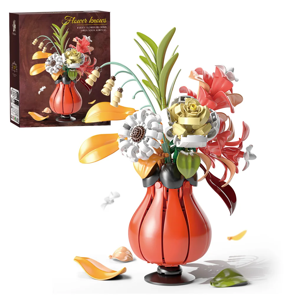 Rose Sunflower Tulip Building Blocks Flower Bouquet Vase Model Bricks ...