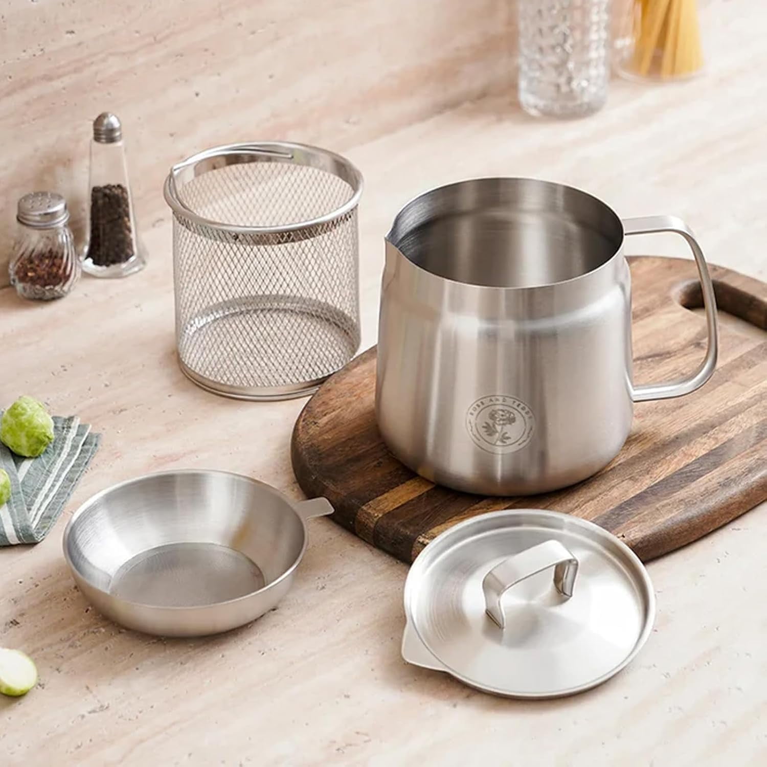 Rose and Teddy Stainless Steel Fryer, Stove Top Deep Fryer with Basket, Large Capacity Versatile ...