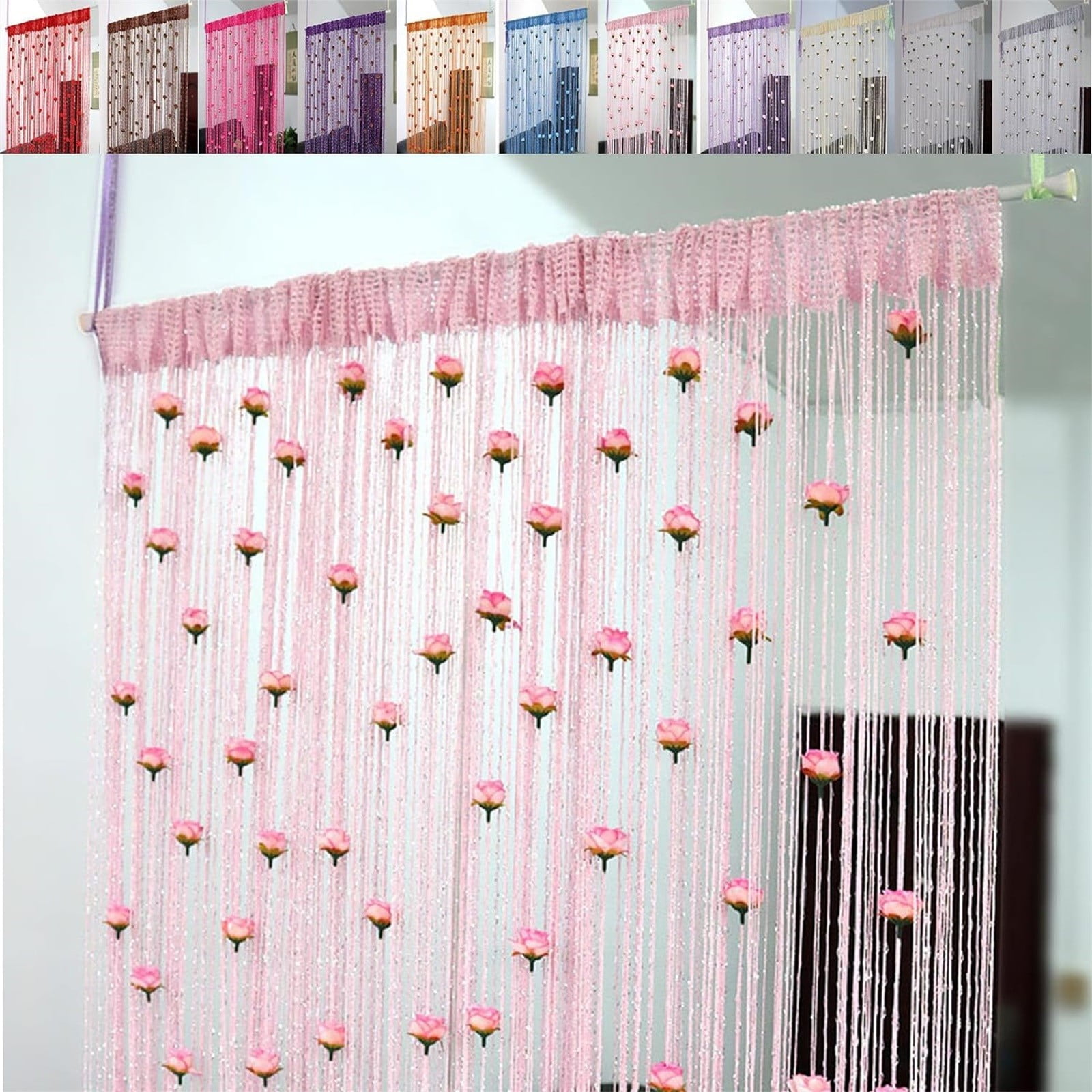 Rose Thread Door Curtain 2024 New 39x79 Inch String Curtain With Roses ...