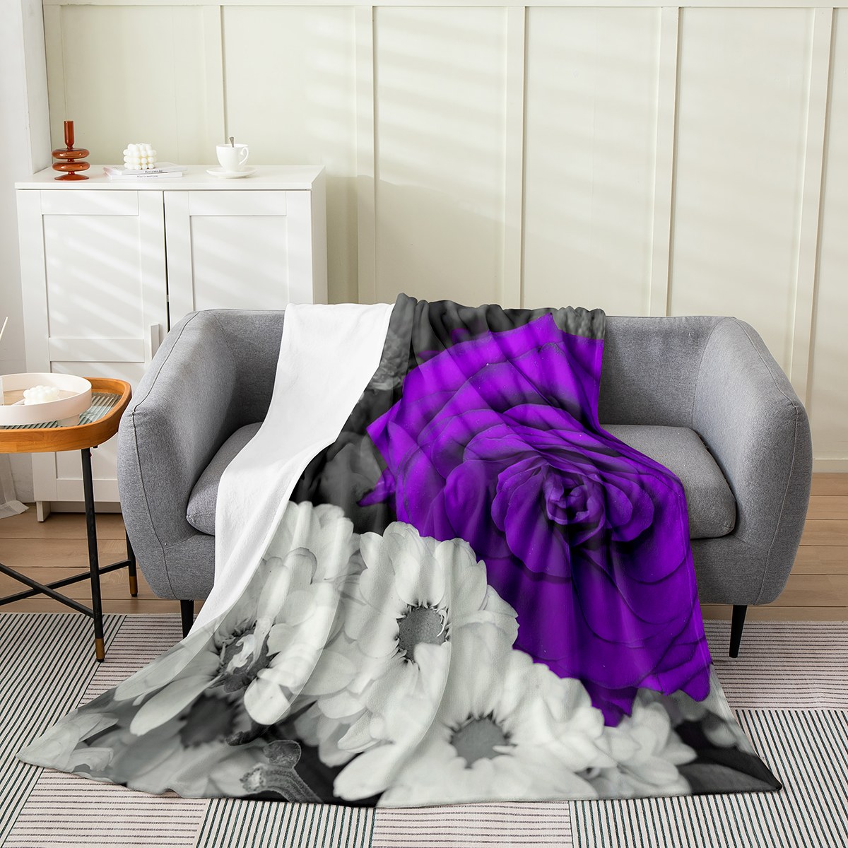 Rose Throw Blanket Baby Size, Purple Rose Floral Flannel Fleece Blanket ...