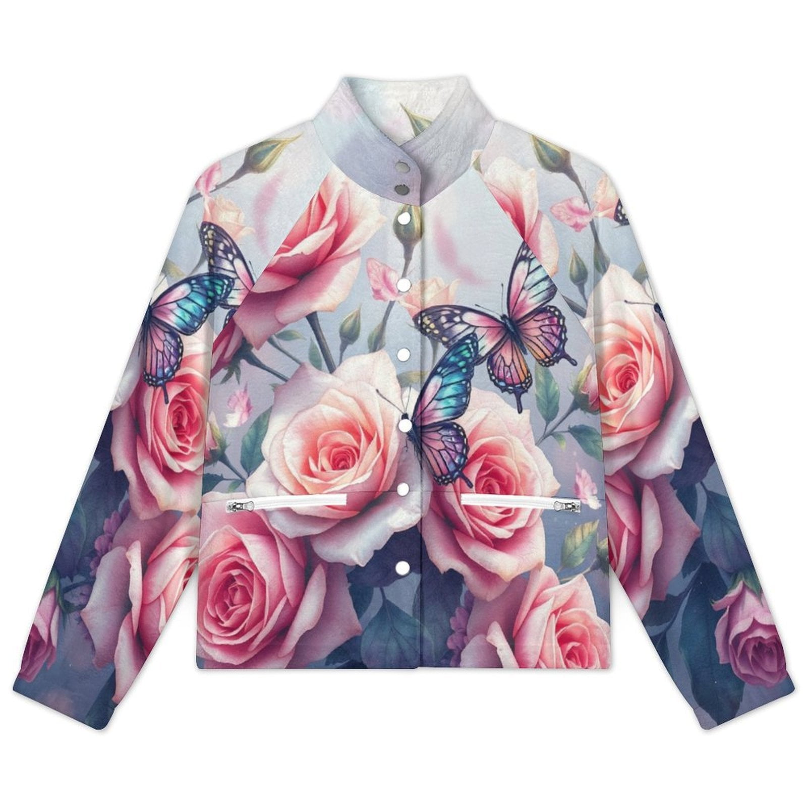 Rose Warm Women's Plush Jacket Stand Collar Full Sleeve With Zipper ...