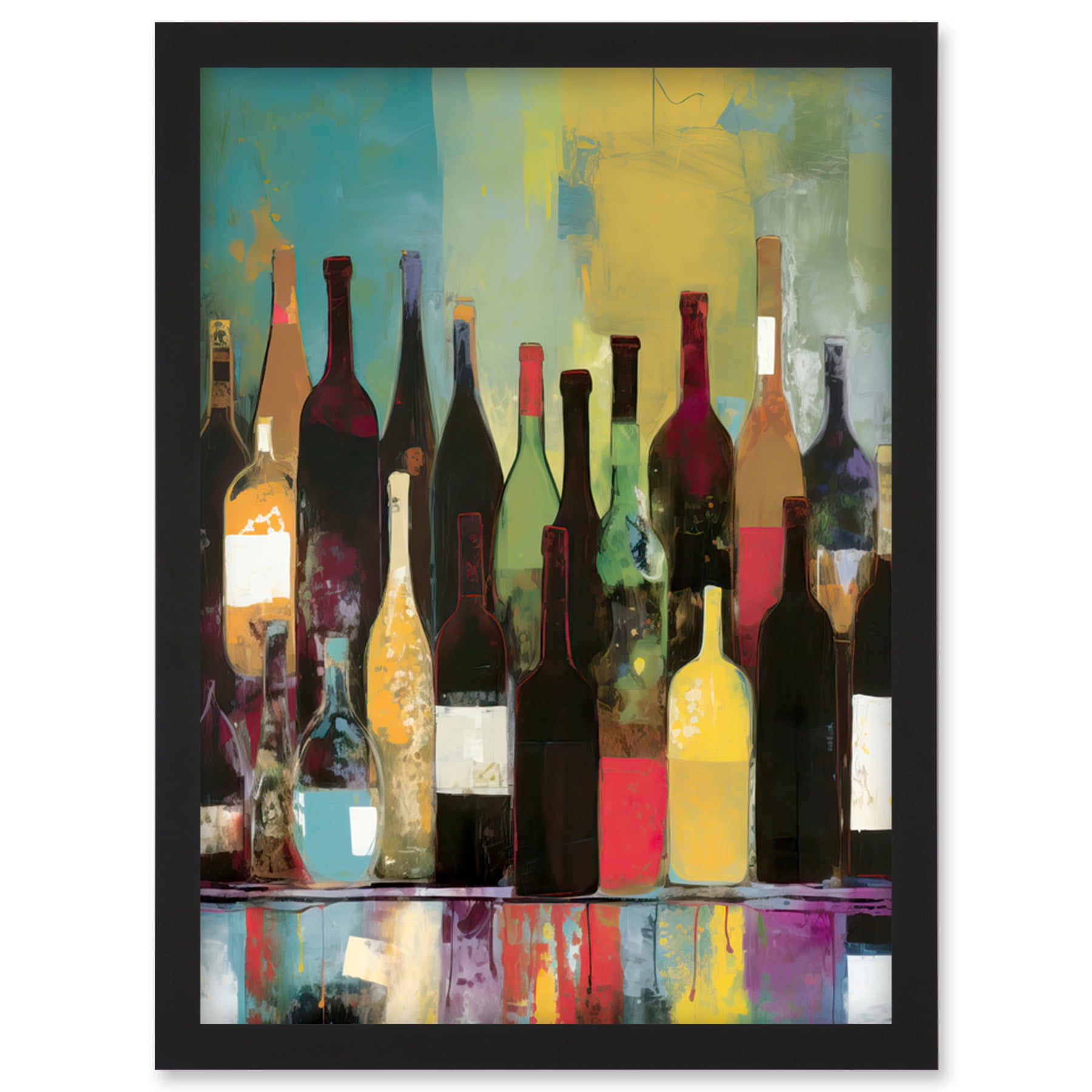 Rose White and Red Glass Wine Bottles on Shelf Artwork Framed Wall Art ...