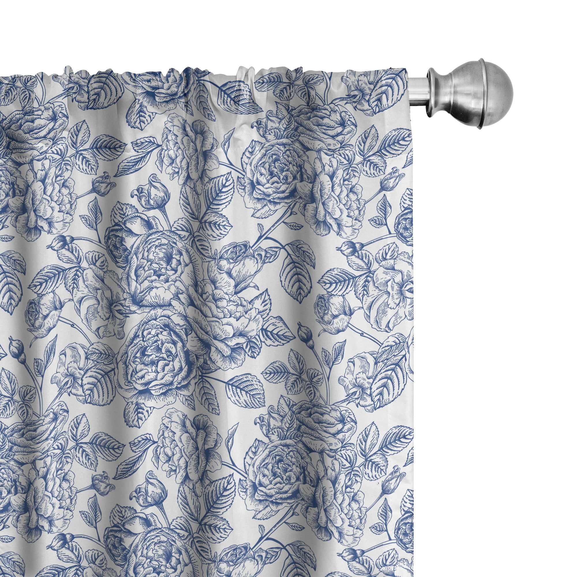 Rose Window Curtains, Vintage Design of Monochromatic Flowers with ...