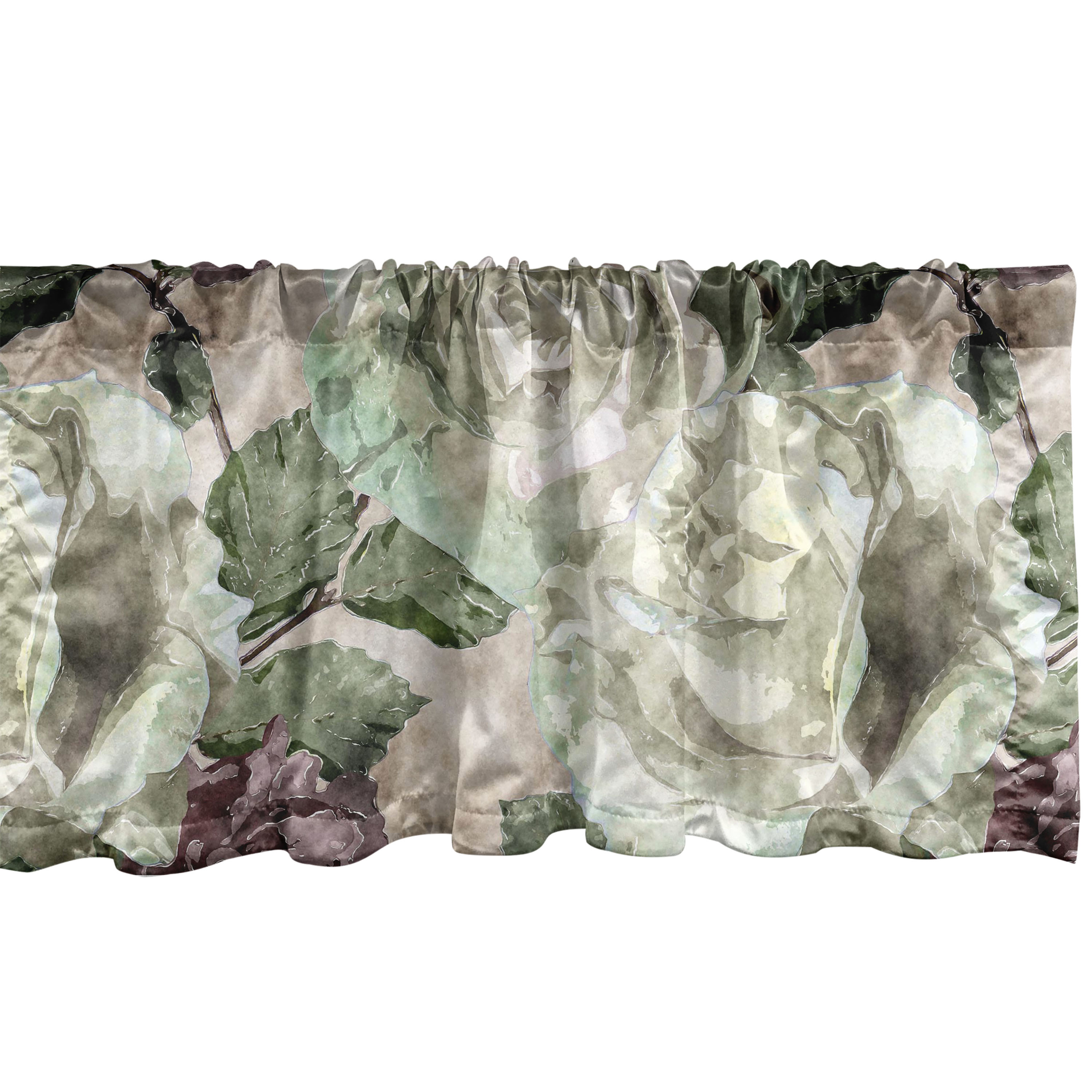 Rose Window Valance, Watercolor Style Ornament of English Garden on Tan ...