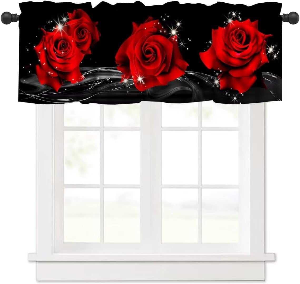 Rose Windows Valances Curtain,Red Romantic Flower Kitchen Valances ...