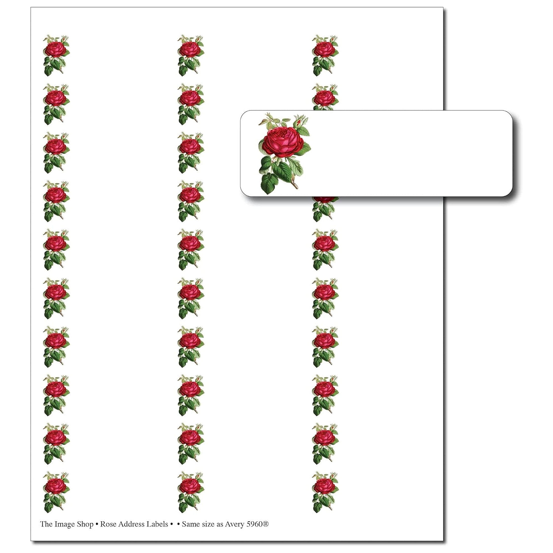 Rose With Leaves Address Labels - 1" x 2-5/8" - 30 per Sheet - Total of ...