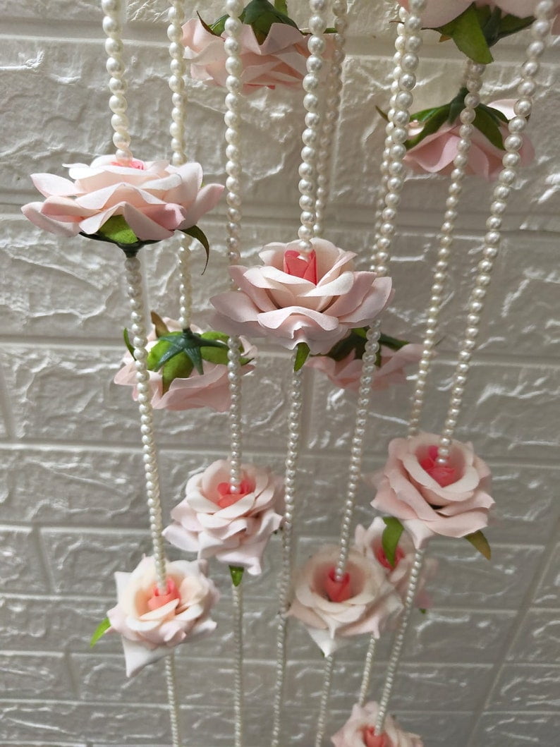 Rose With Pearl String Garland for Nikah & Mehndi Backdrops | Haldi ...