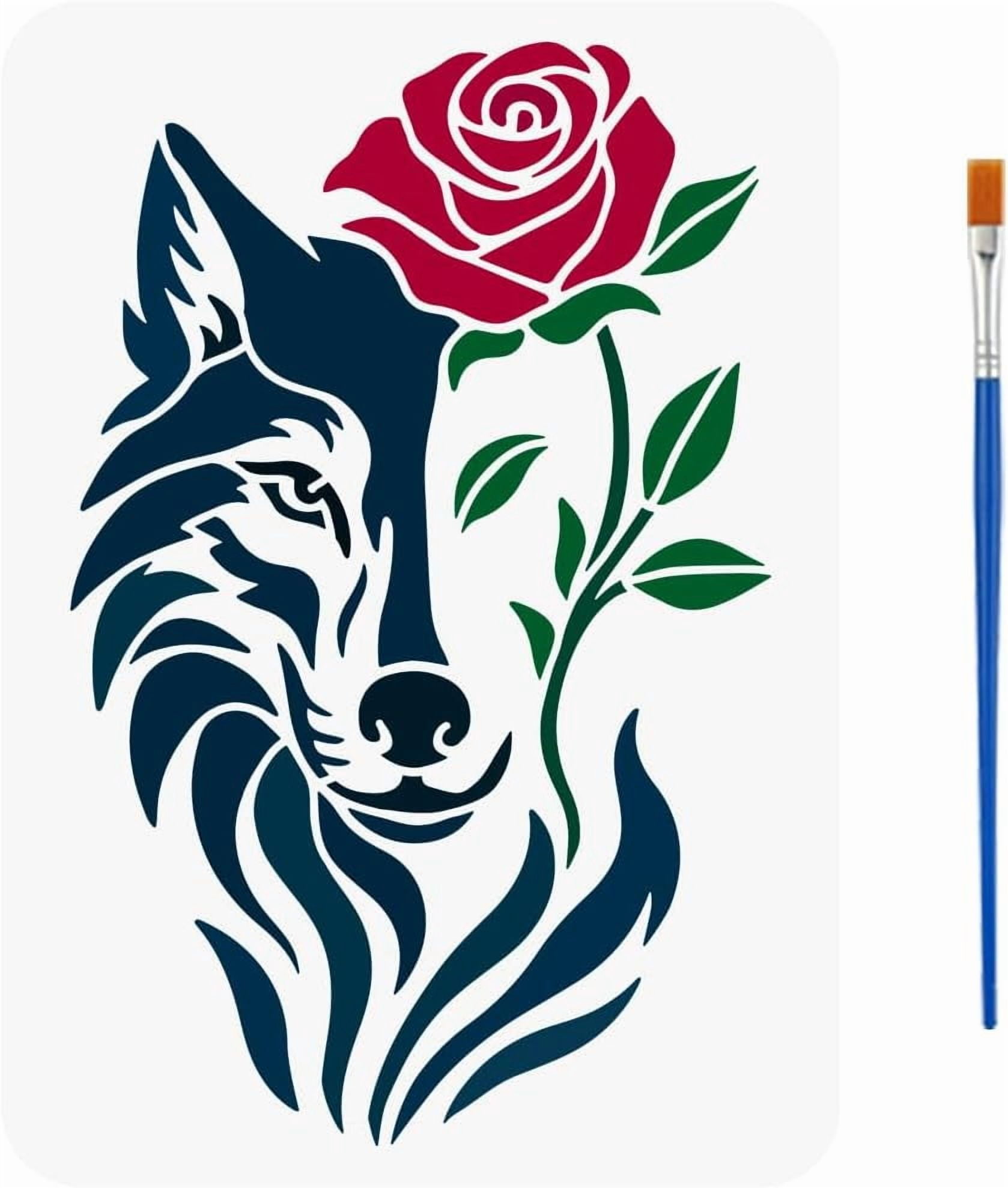 Rose Wolf Stencils with a Brush 11.7x8.3Inch Wolf Face Painting ...